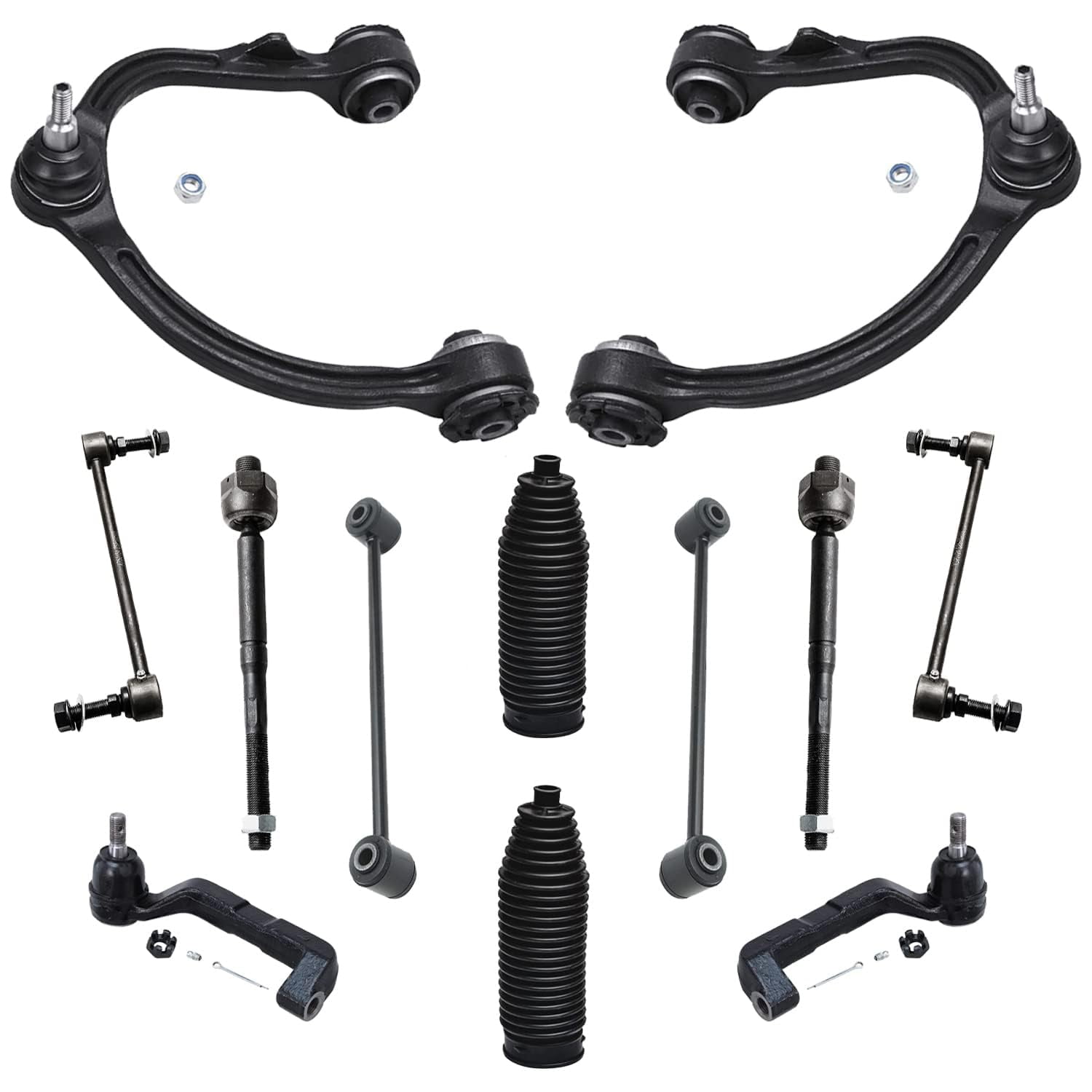 Detroit Axle - 12pc AWD Front Upper Control Arms Sway Bars Tie Rods ...