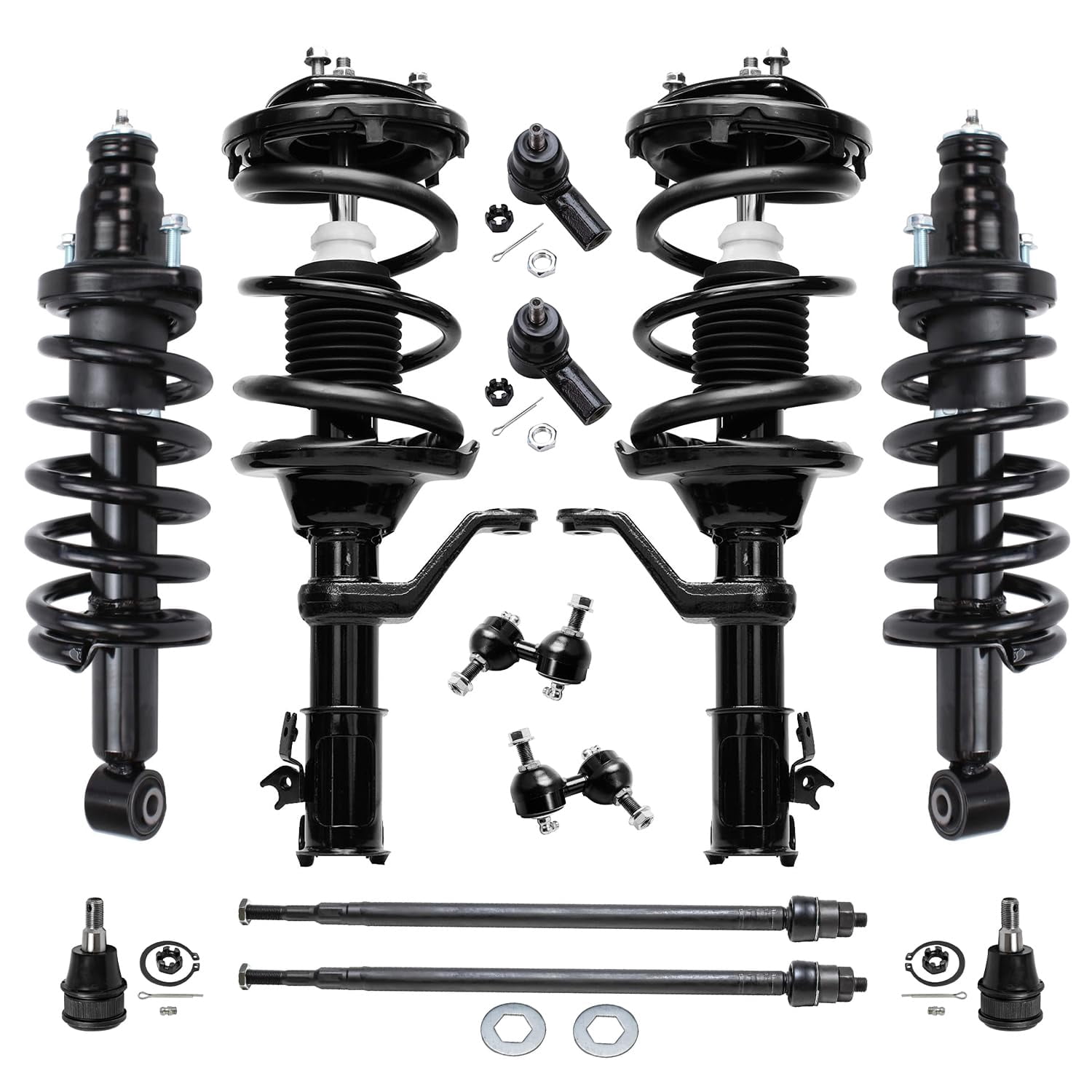 Detroit Axle - 12pc Front & Rear Struts w/Coil Spring Inner Outer Tie ...