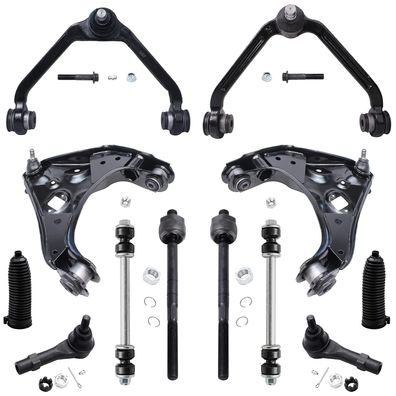 Detroit Axle - 12pc Front Upper Control Arms Tie Rods Sway Bars ...