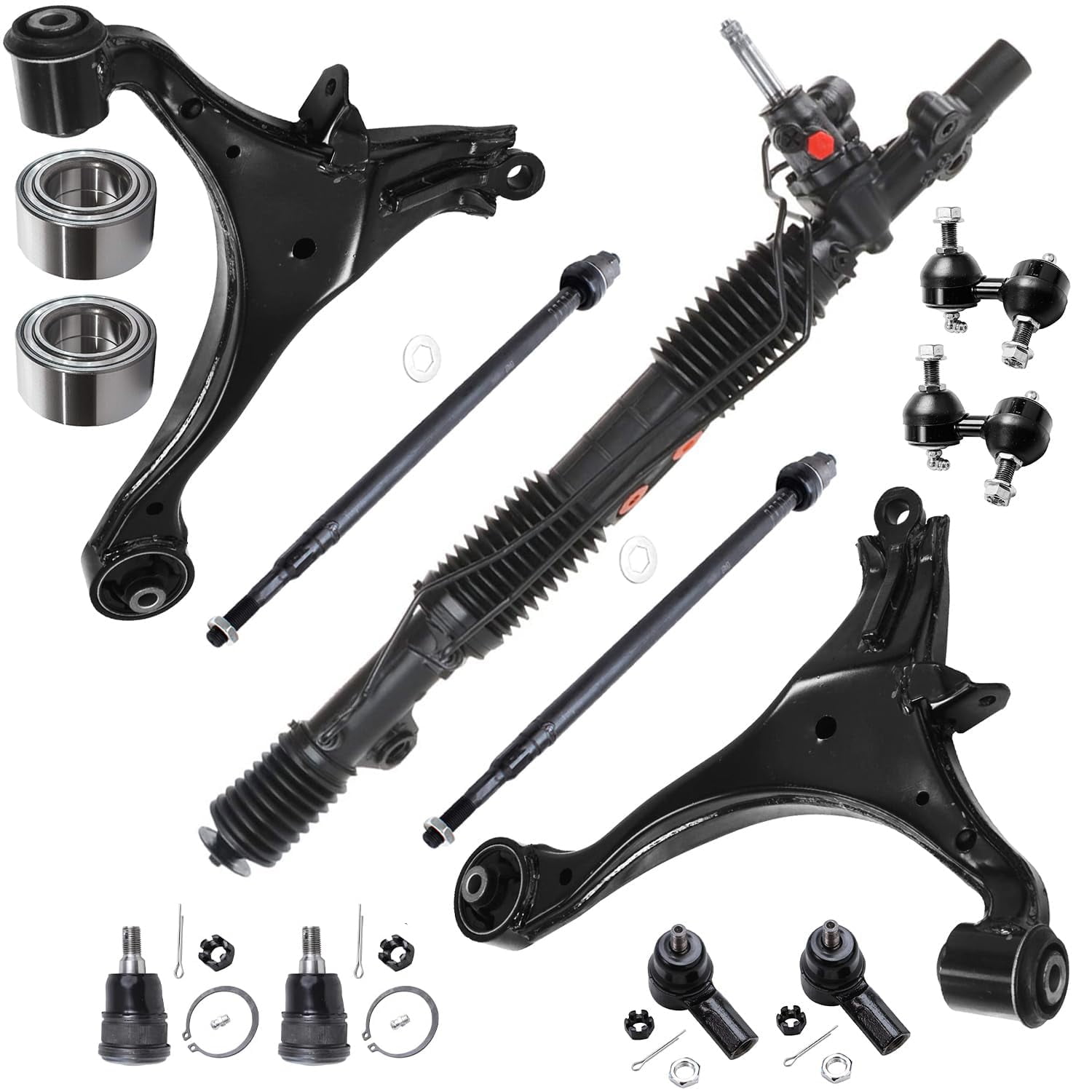 Detroit Axle - Front Wheel Bearings Rack Pinion Control Arms End Kit ...