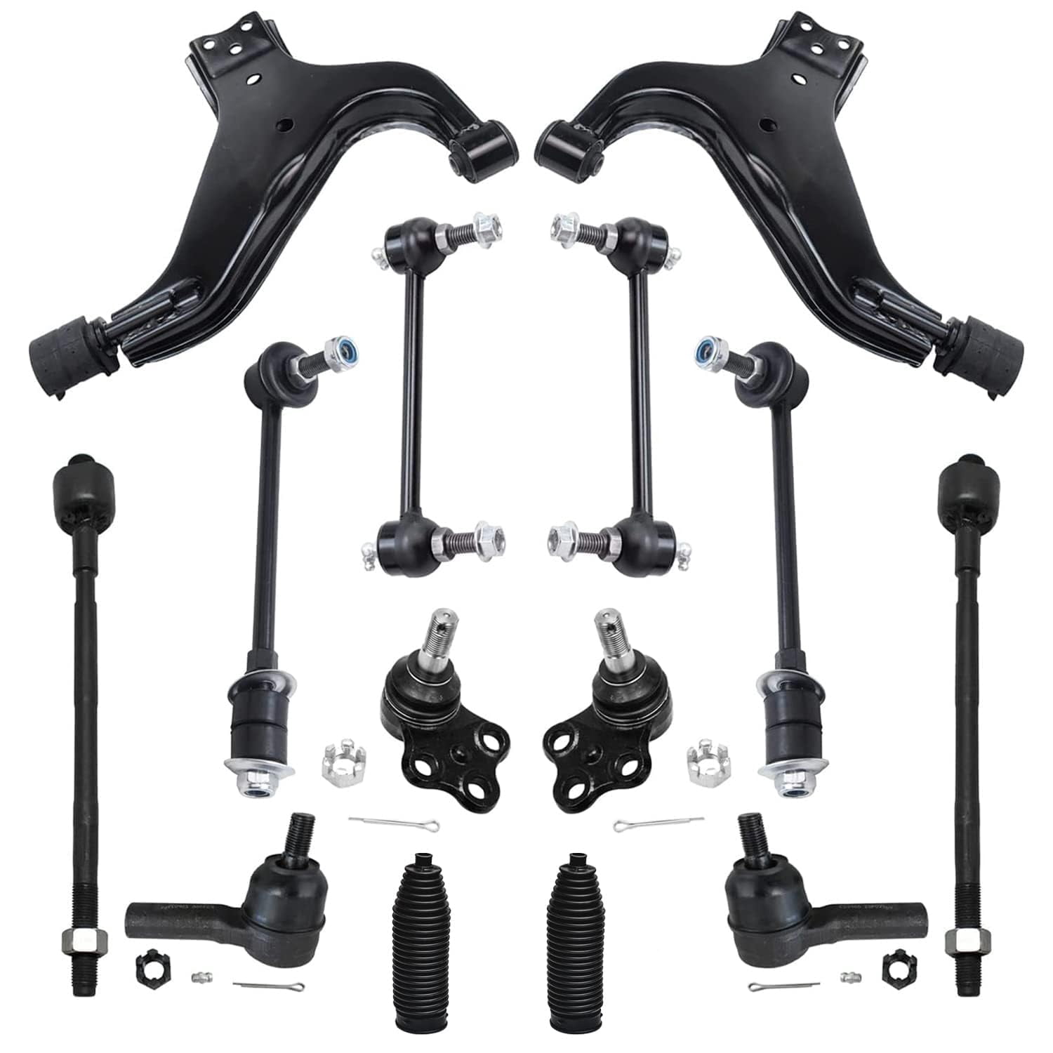 Detroit Axle - 14pc Front Lower Control Arms Ball joints Tierods Sway ...