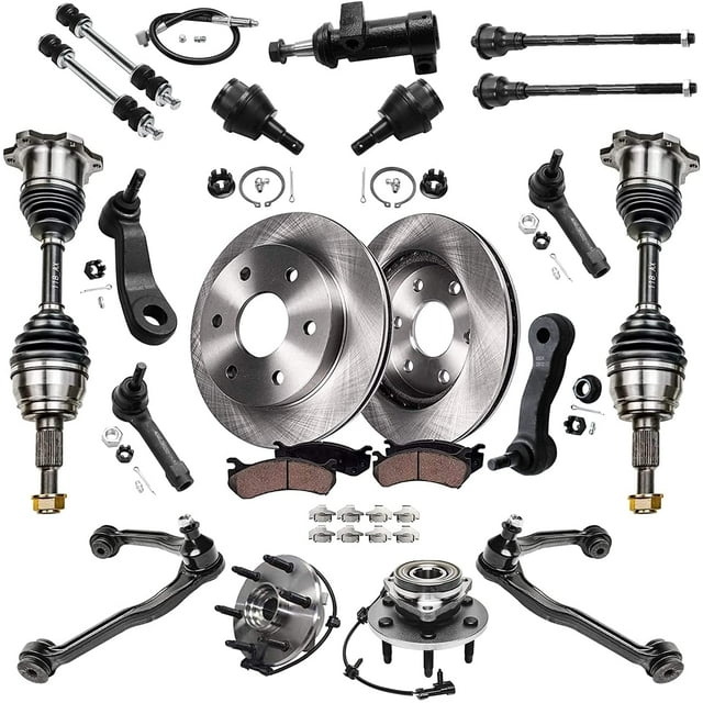 Detroit Axle - 21pc Front CV Axles Wheel Hubs Upper Control Arms Brake Suspension Kit ...