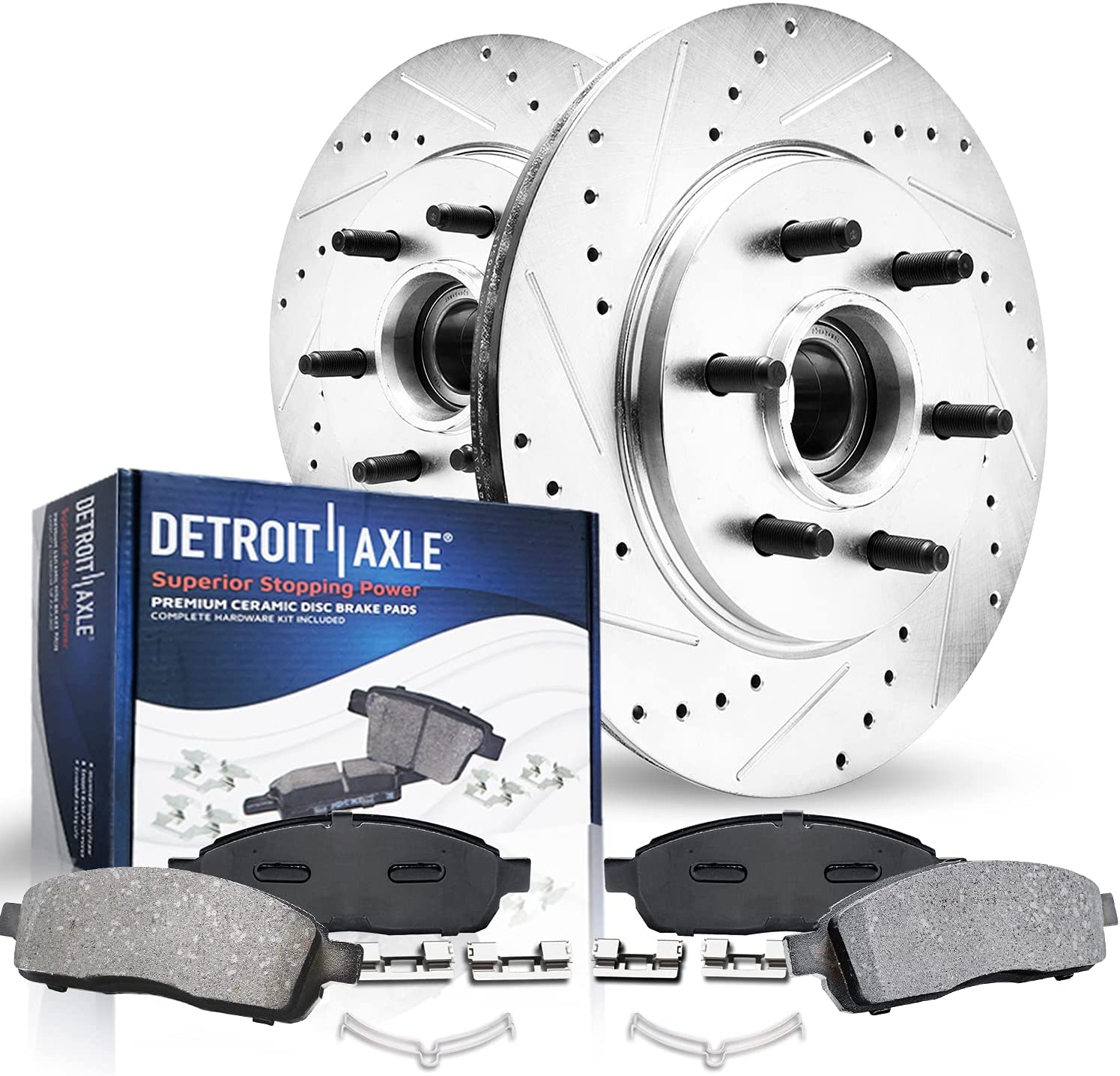 Detroit Axle - 2WD 6-Lug Front Drilled Slotted Brakes and Rotors Brake ...