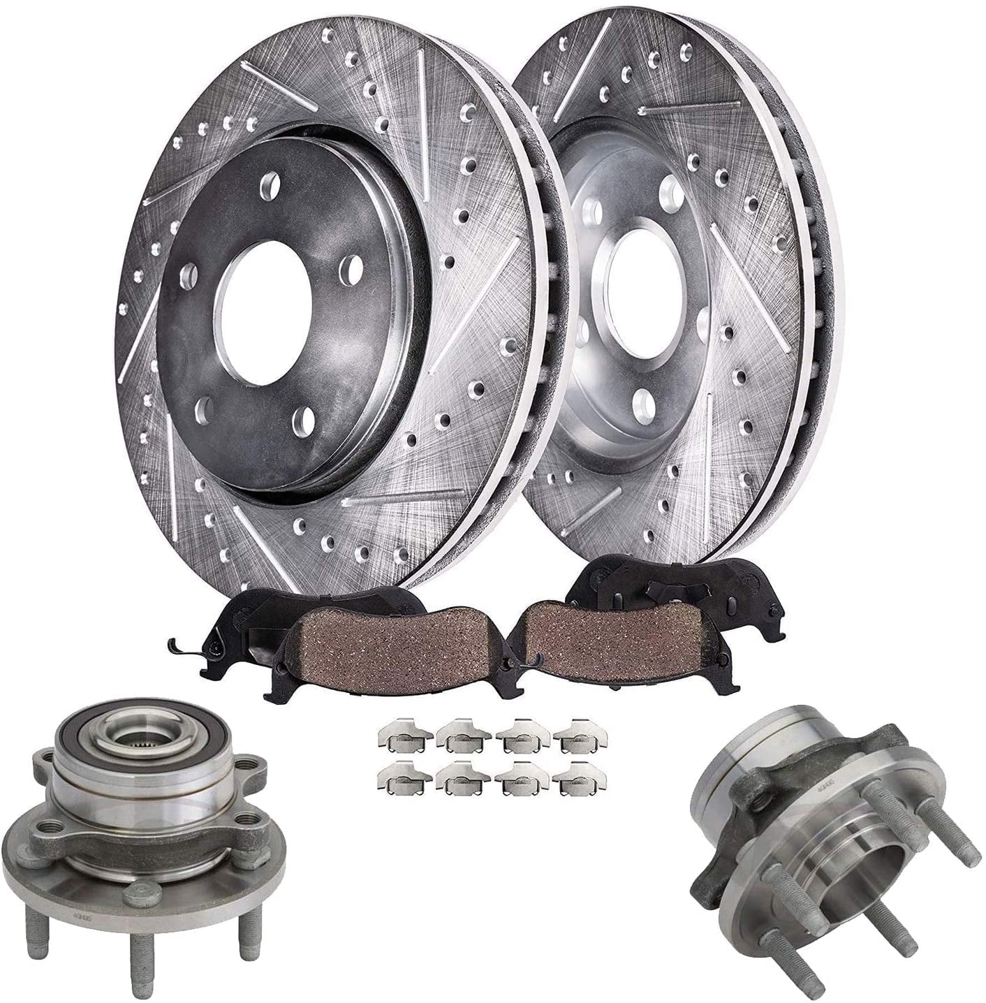 Detroit Axle - 6pc Front Drilled Slotted Rotors Brakes Pads and Wheel ...