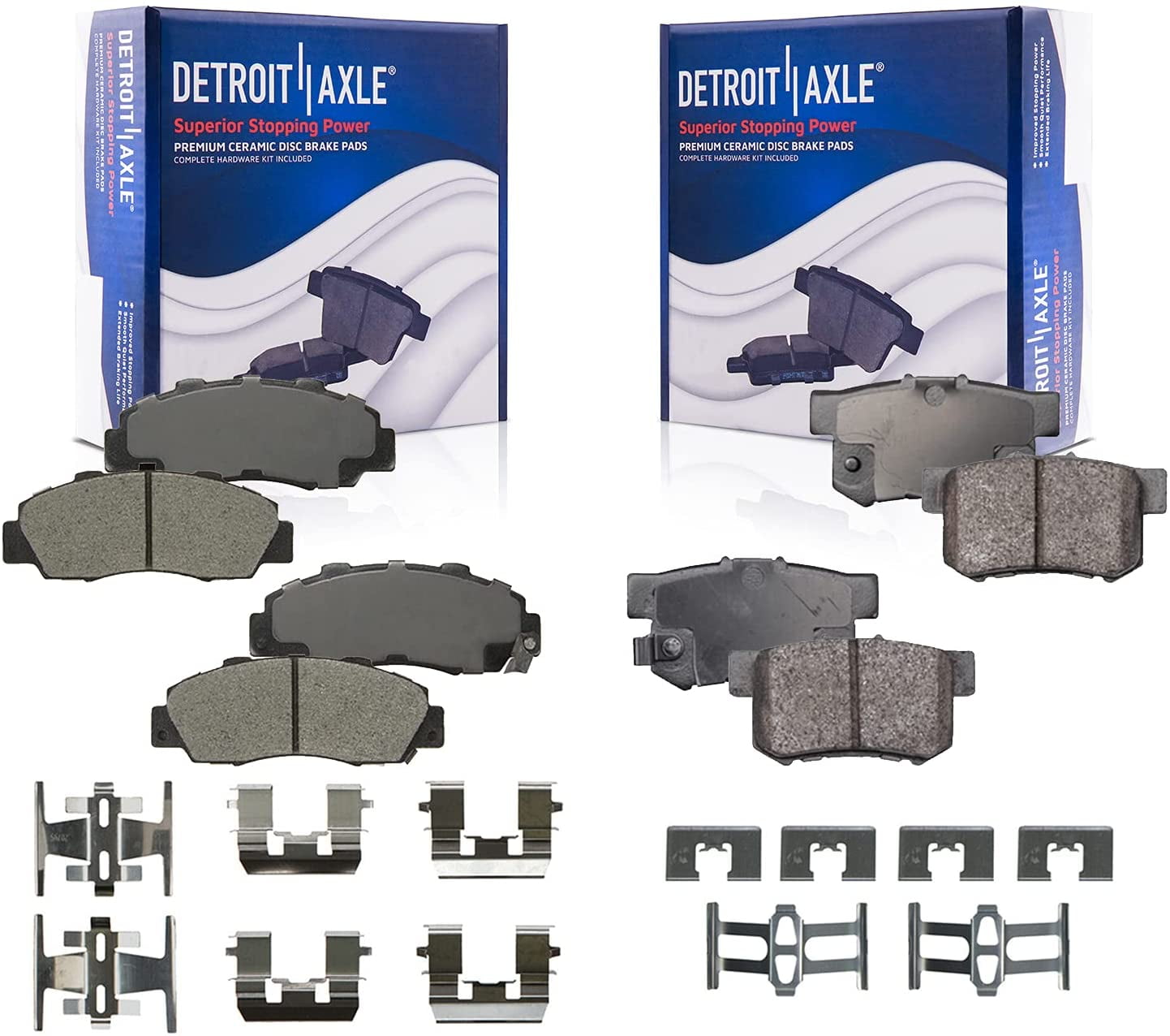 Detroit Axle - All (4) Front and Rear Ceramic Brake Pads w/Hardware ...