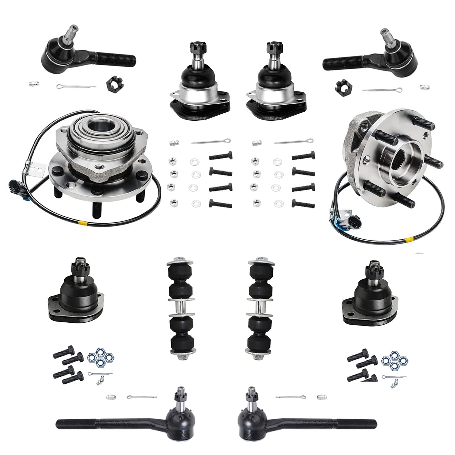 Detroit Axle - 4WD 12pc Front Wheel Bearing Hubs Kit for Chevy S10 ...