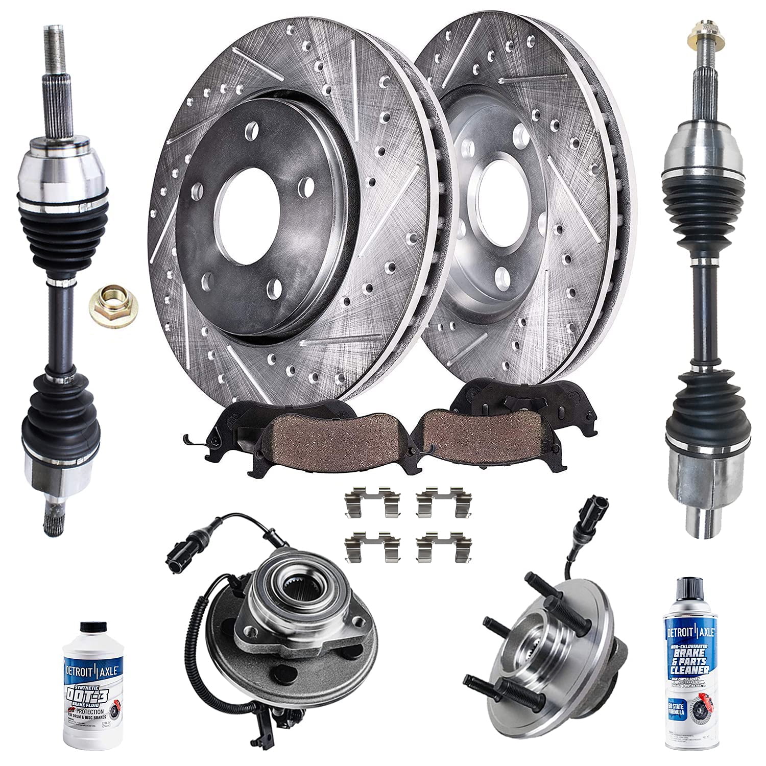Detroit Axle - 4WD Front CV Axles Wheel Hubs Drilled Slotted Brakes Kit ...