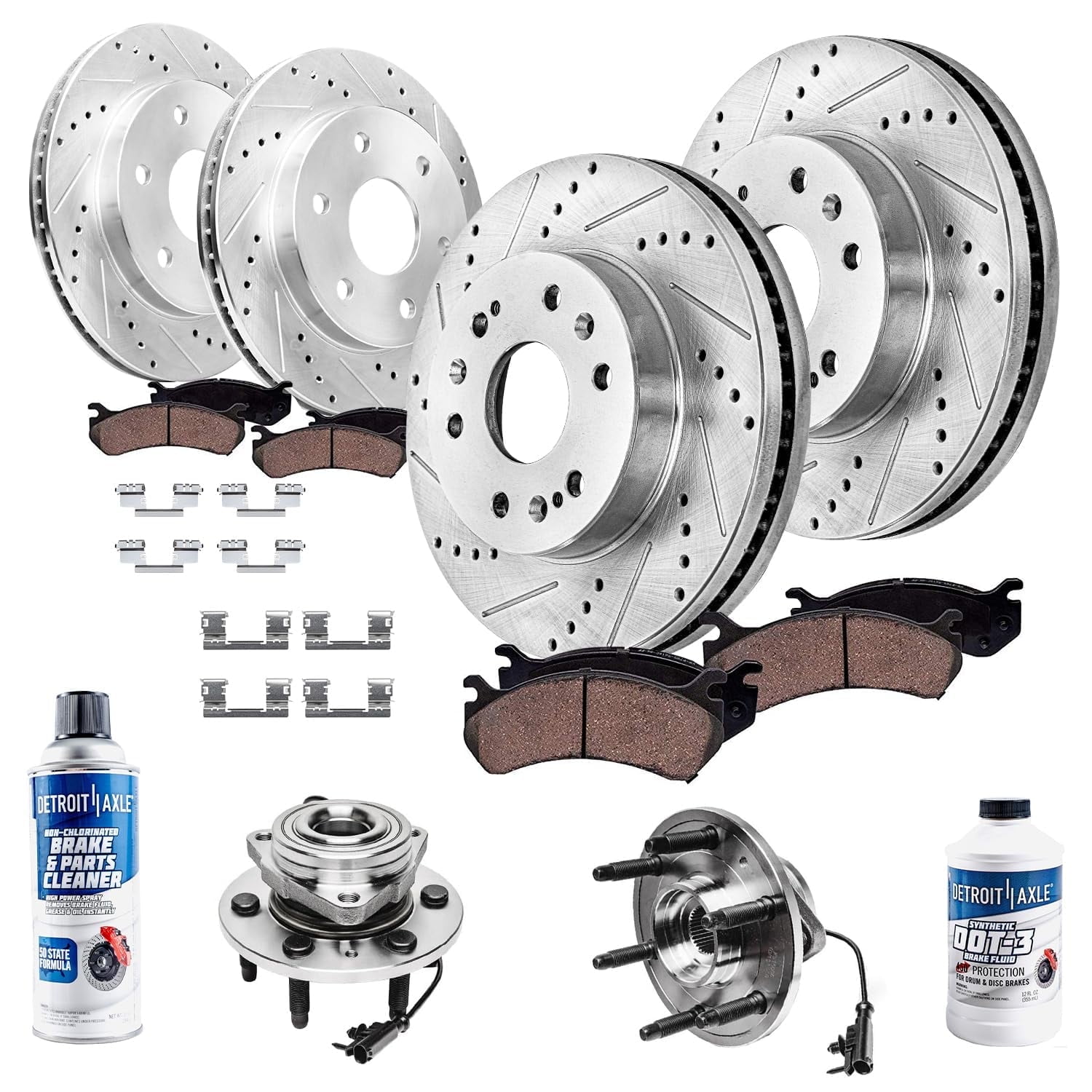 Detroit Axle - Wheel Bearing Hubs Front Rear Drilled Rotors Brake Pads ...