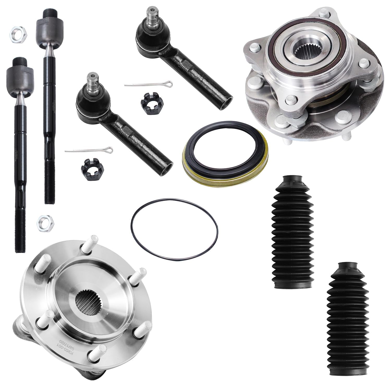 Detroit Axle - 4WD Front Wheel Bearings & Hubs + Tie Rods + Boots ...