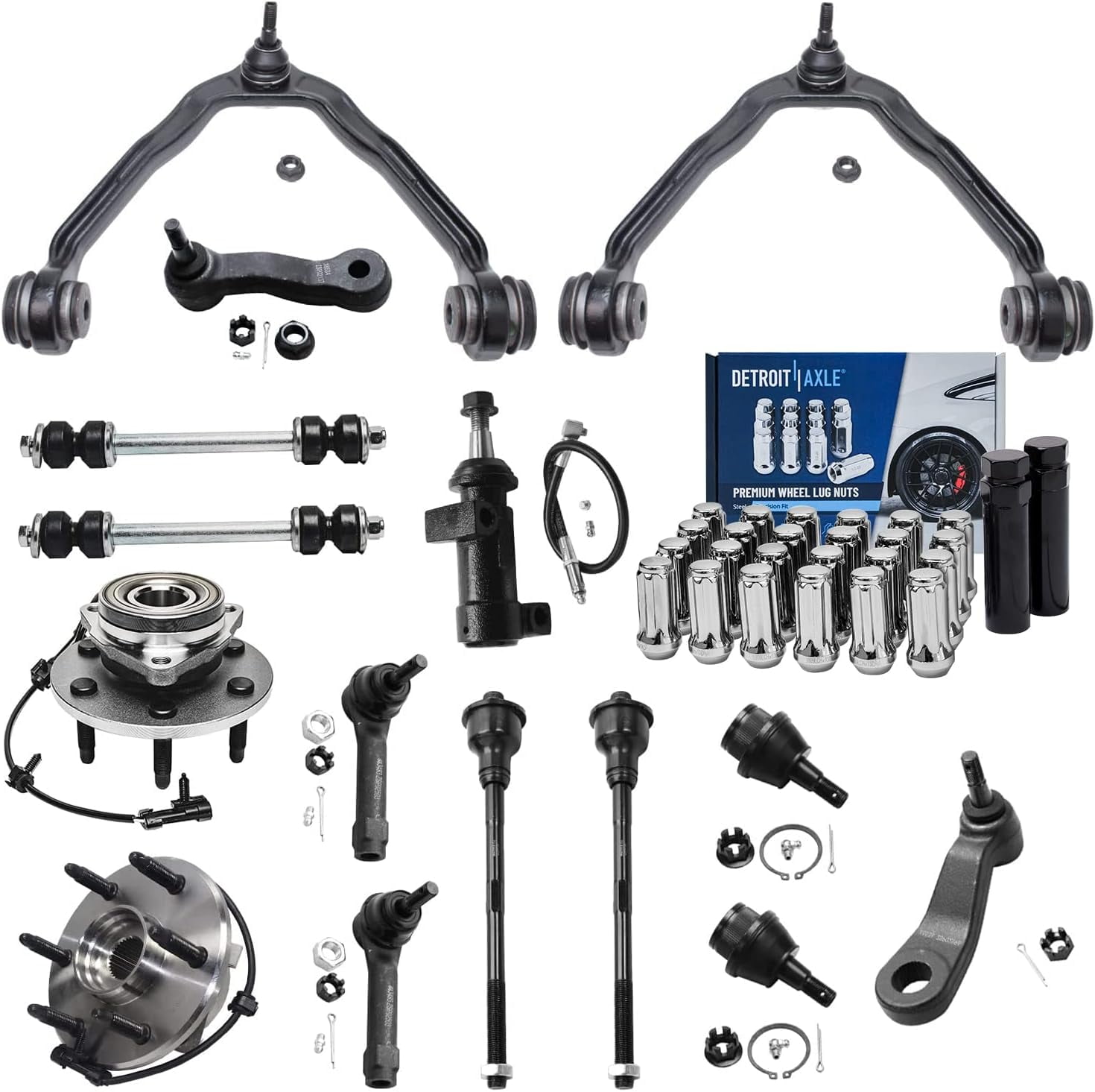 Detroit Axle - 4WD Front Wheel Hubs Control Arms Suspension Kit + 24pc ...