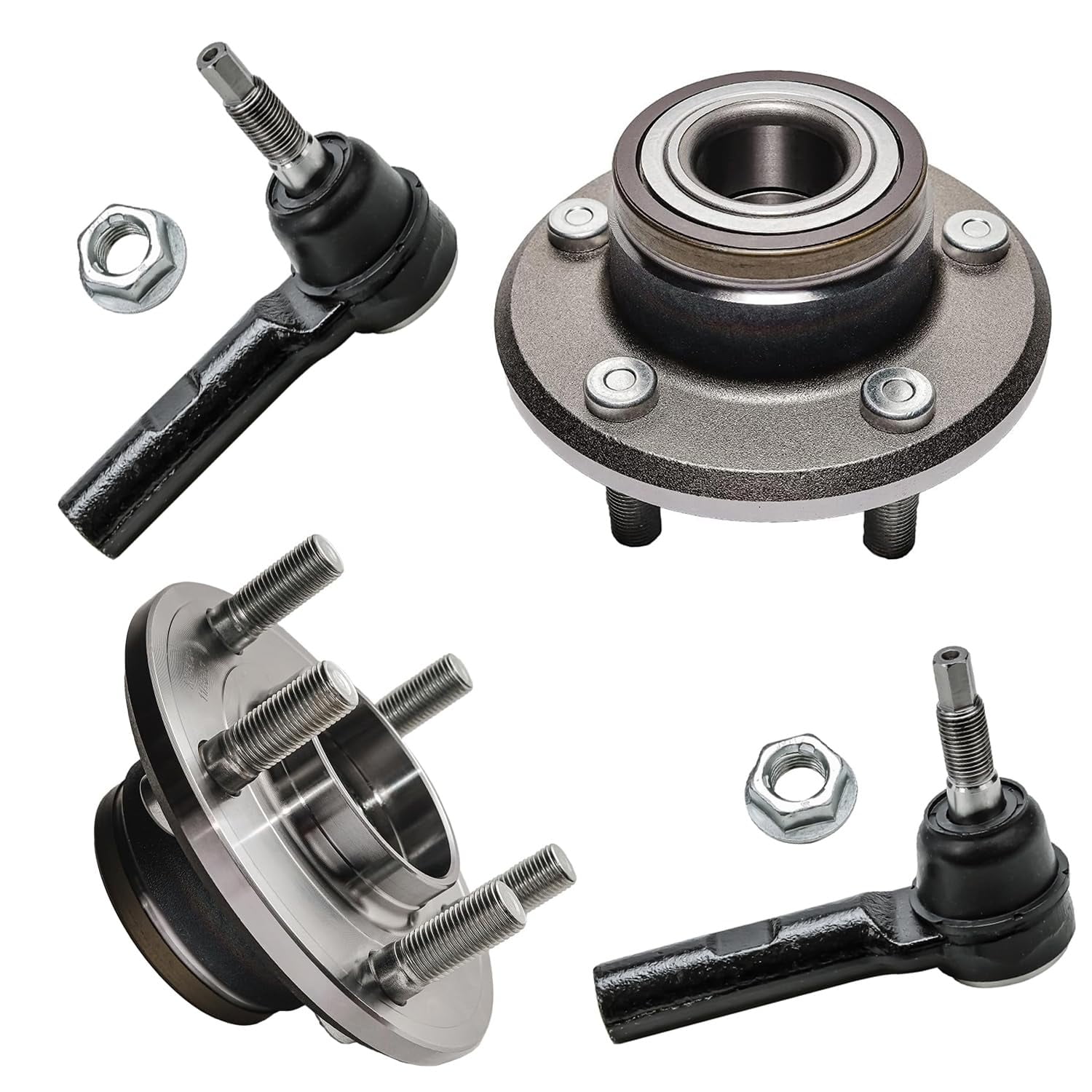 Detroit Axle - 4pc Front Wheel Hub & Bearings Outer Tie Rods ...