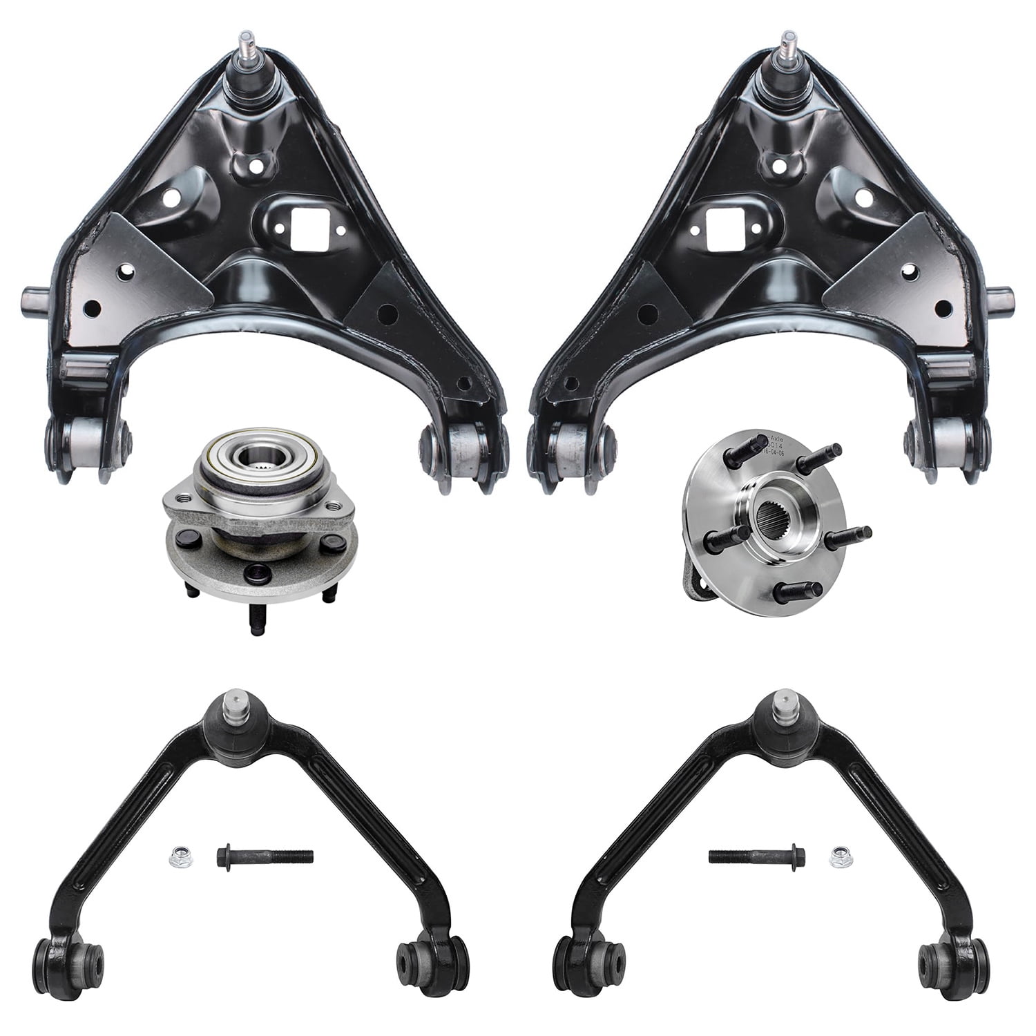 Detroit Axle - 6PC Front Wheel Bearing & Hubs and Upper and Lower ...