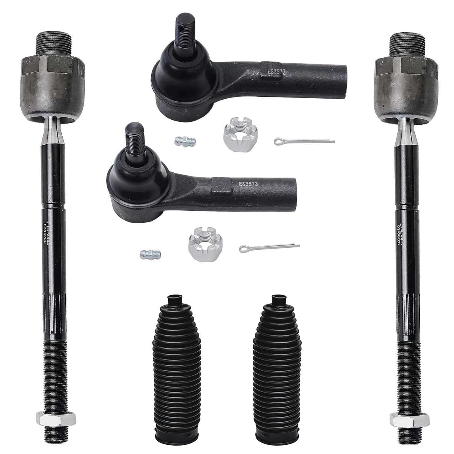 Detroit Axle - 6pc 4WD Front Inner & Outer Tie Rods w/Boots Replacement ...