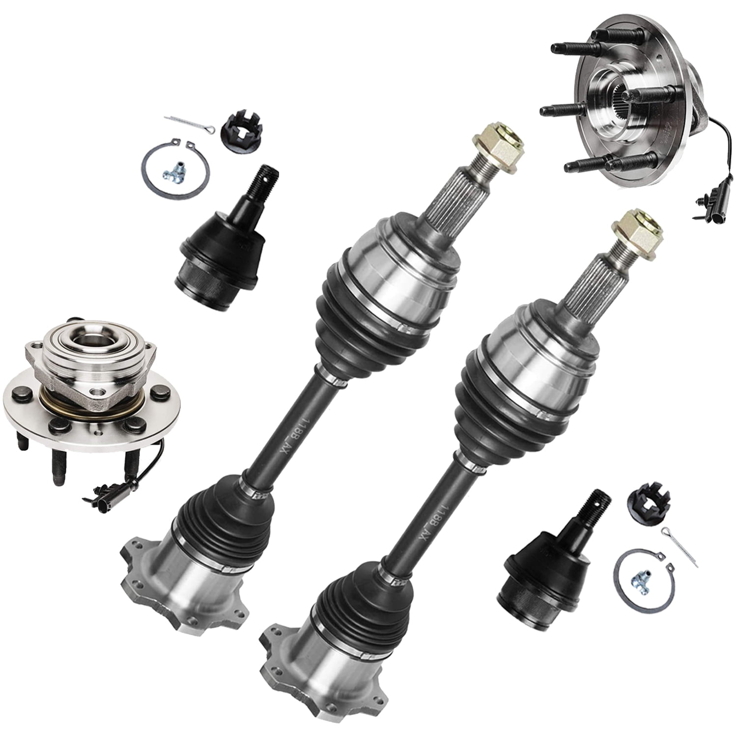 Detroit Axle - 6pc Front CV Axles Wheel Bearing Hubs Kit for Silverado ...