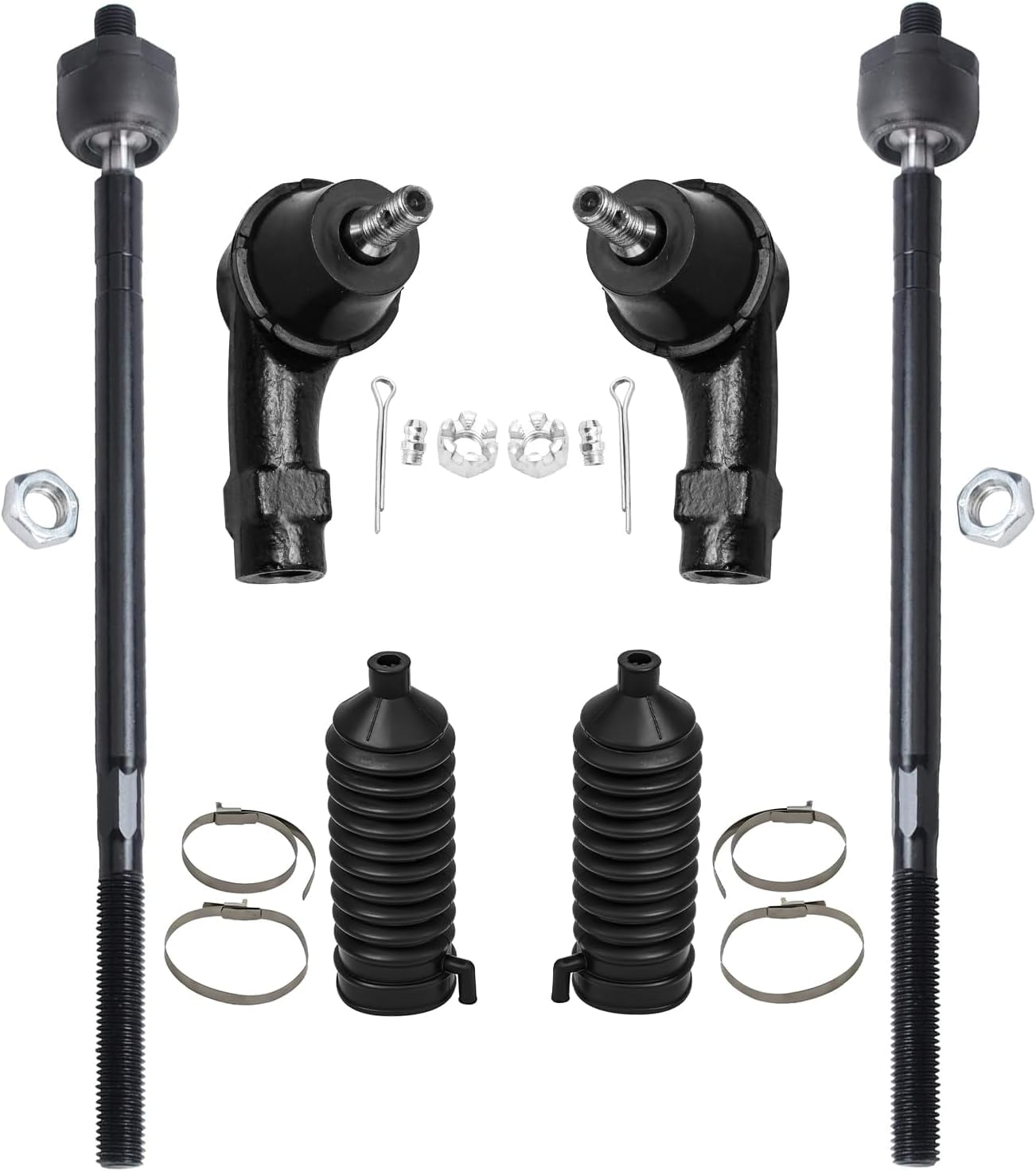 Detroit Axle - 6pc Front Inner Outer Tie Rods +Tie Rod Boots Suspension ...
