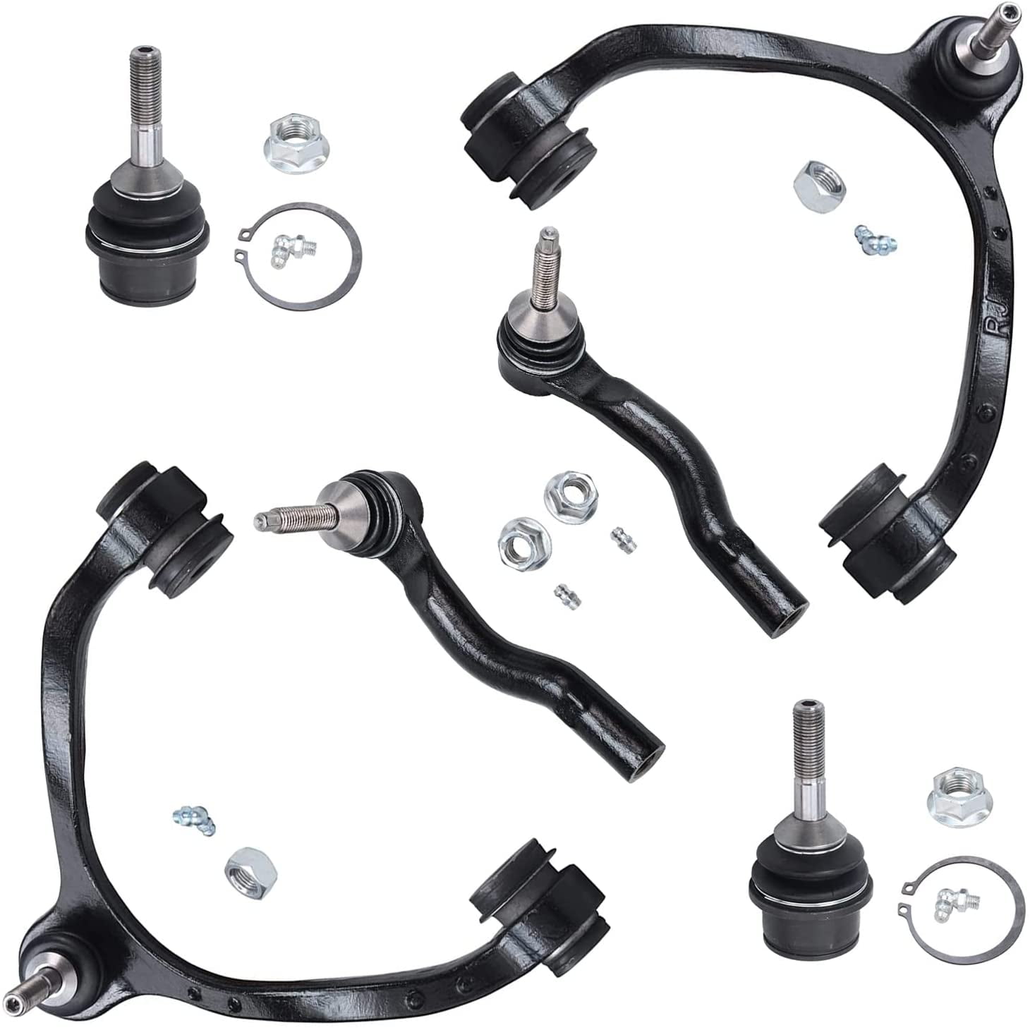 Detroit Axle - 6pc Front Upper Control Arms Ball Joints Outer Tie Rods ...