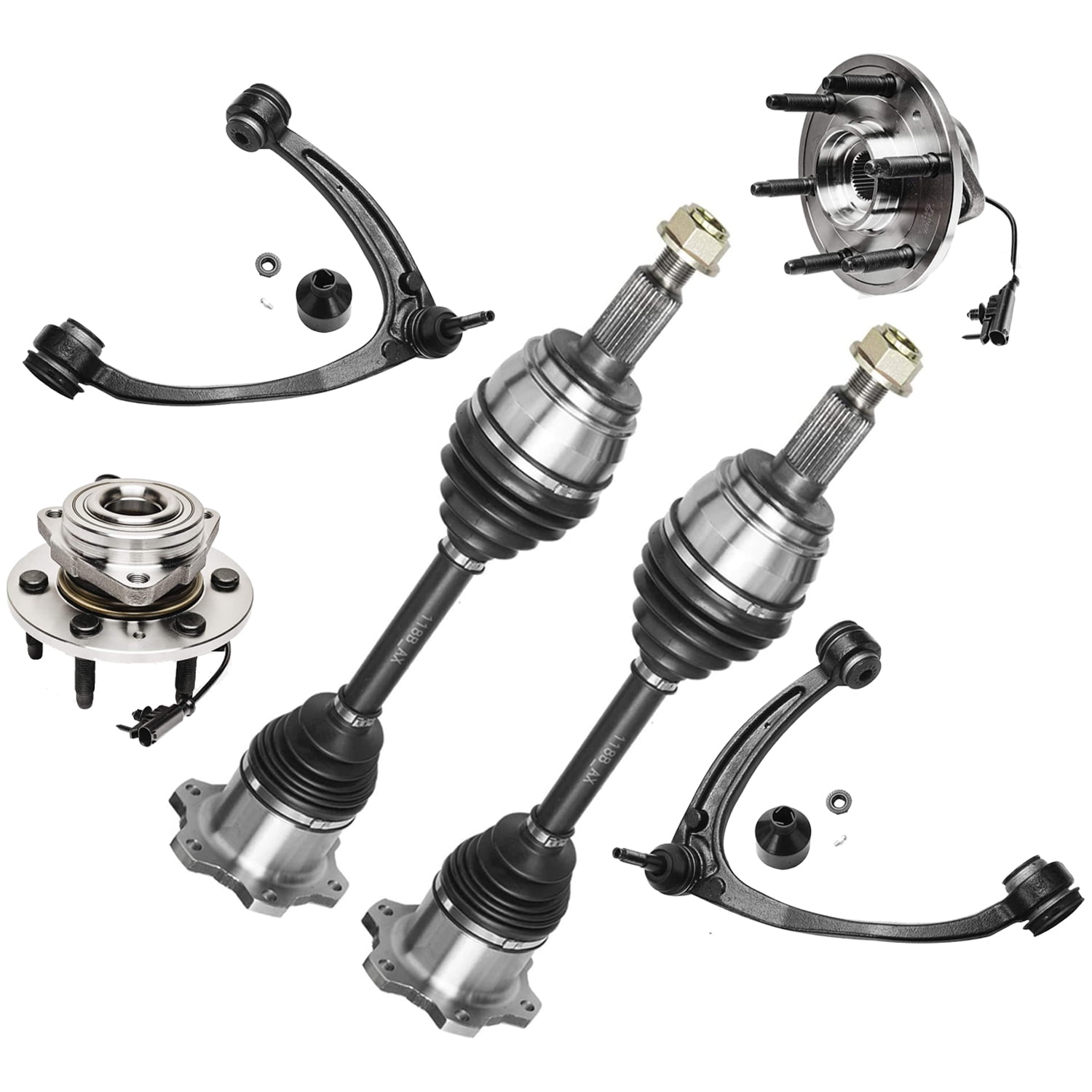 Detroit Axle - 6pc Front Upper Control Arms CV Axles Wheel Hubs ...