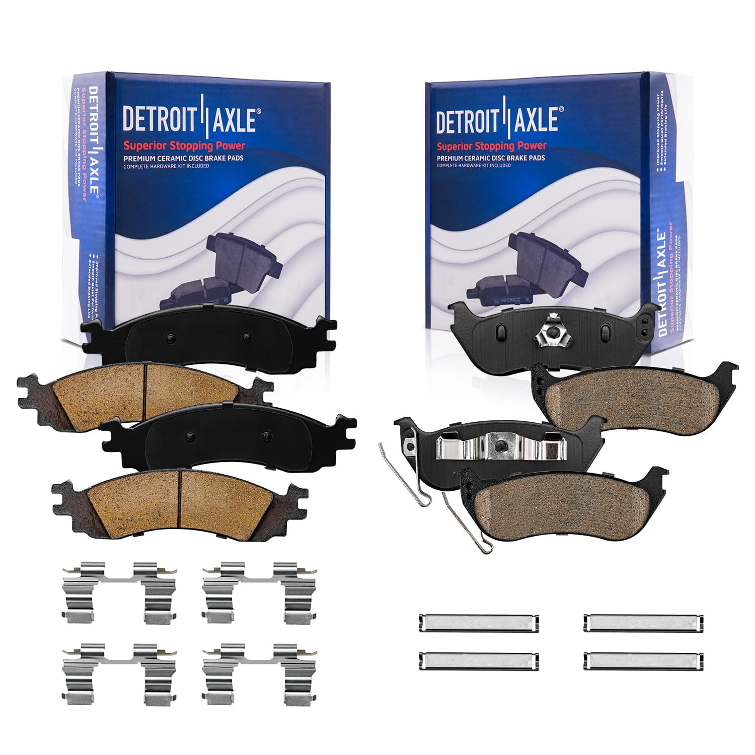 Detroit Axle - All (4) Front and Rear Ceramic Brake Pads with Hardware ...
