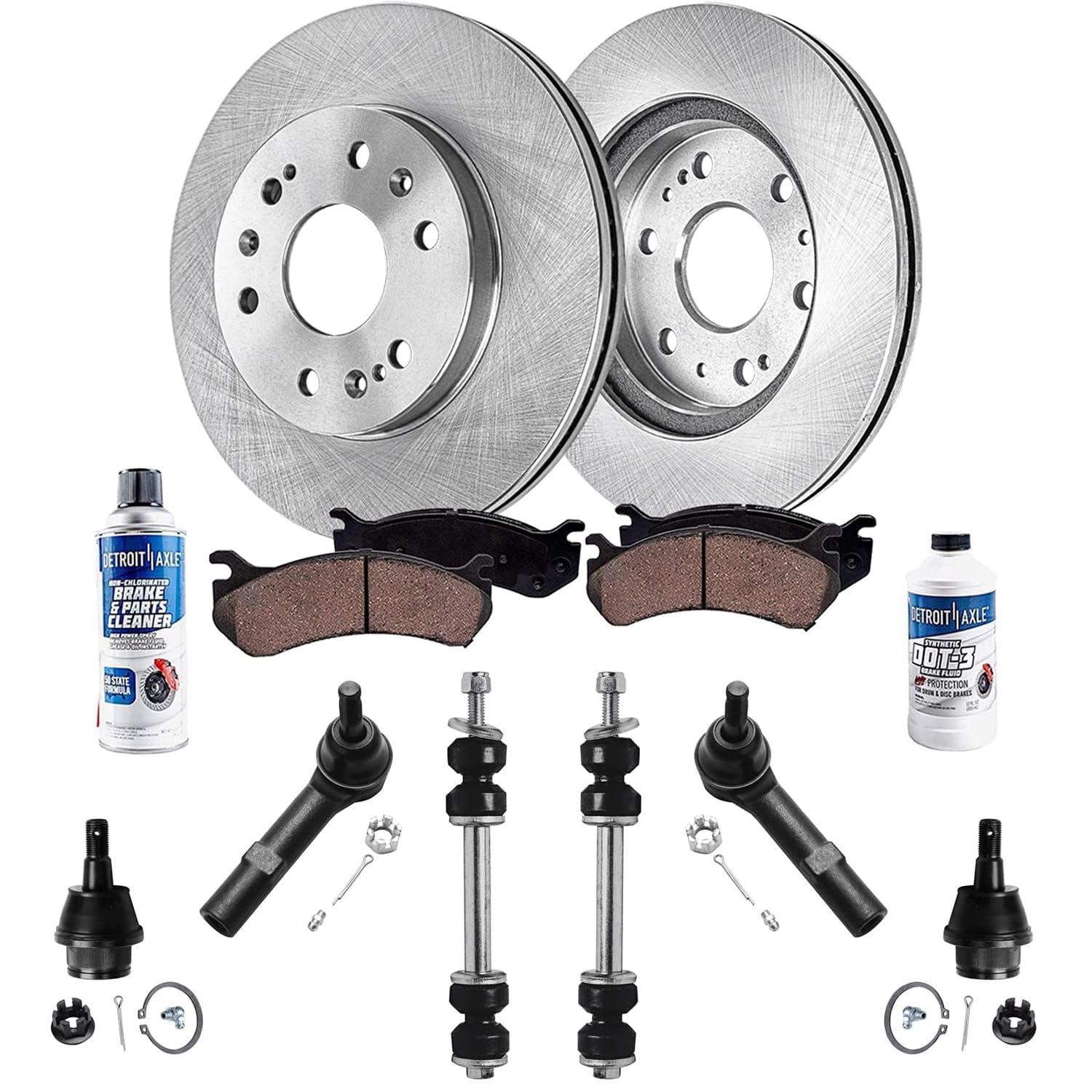 Detroit Axle - Front Disc Rotors Pads Brake Kit + Outer Tie Rod End ...
