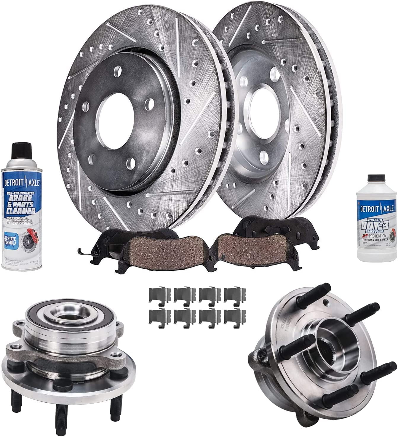 Detroit Axle - Front Drilled Brake Rotors Pads Wheel Bearing Hubs ...