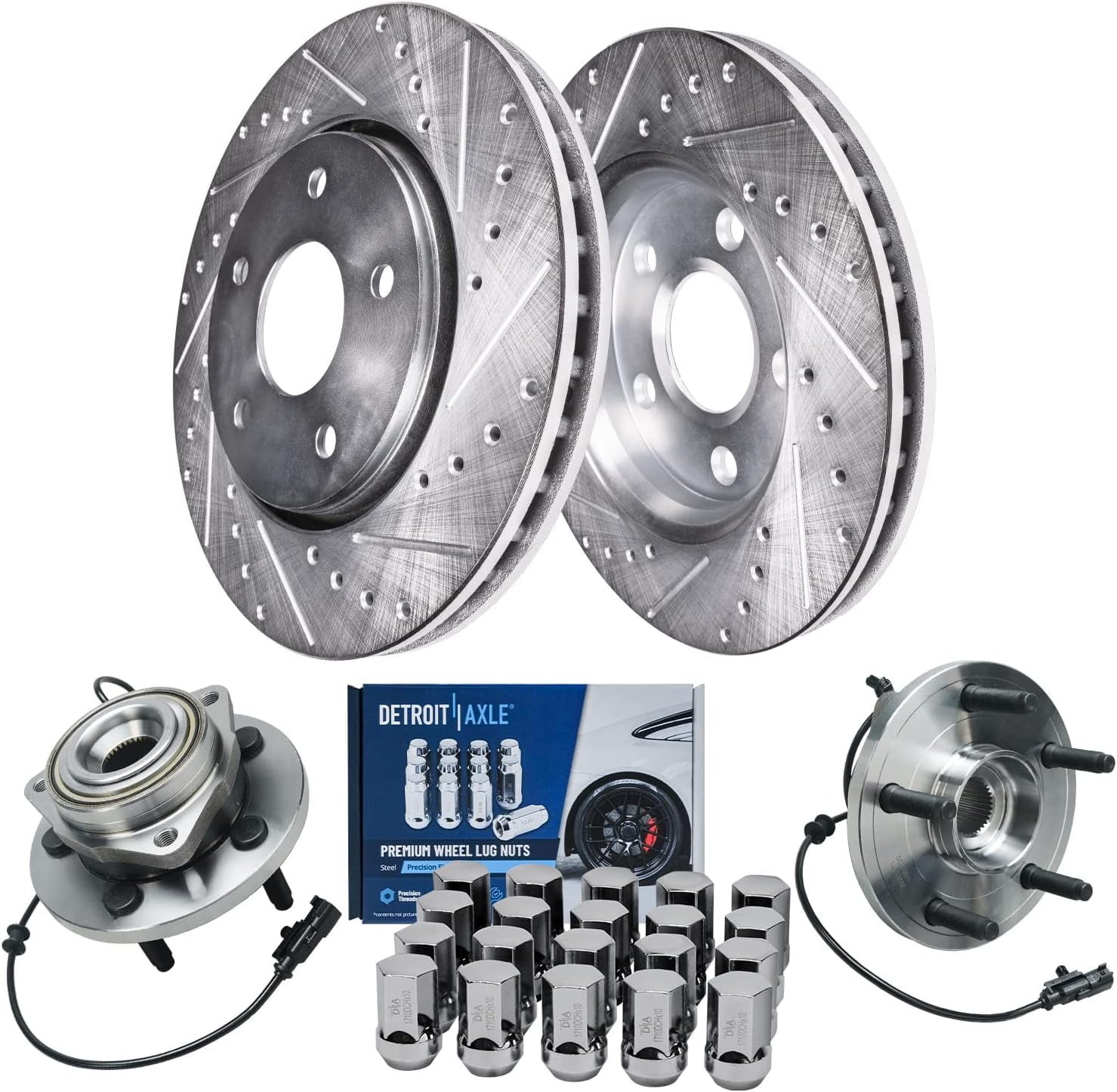 Detroit Axle - Front Drilled Brake Rotors Wheel Hub Bearings + 20pc ...