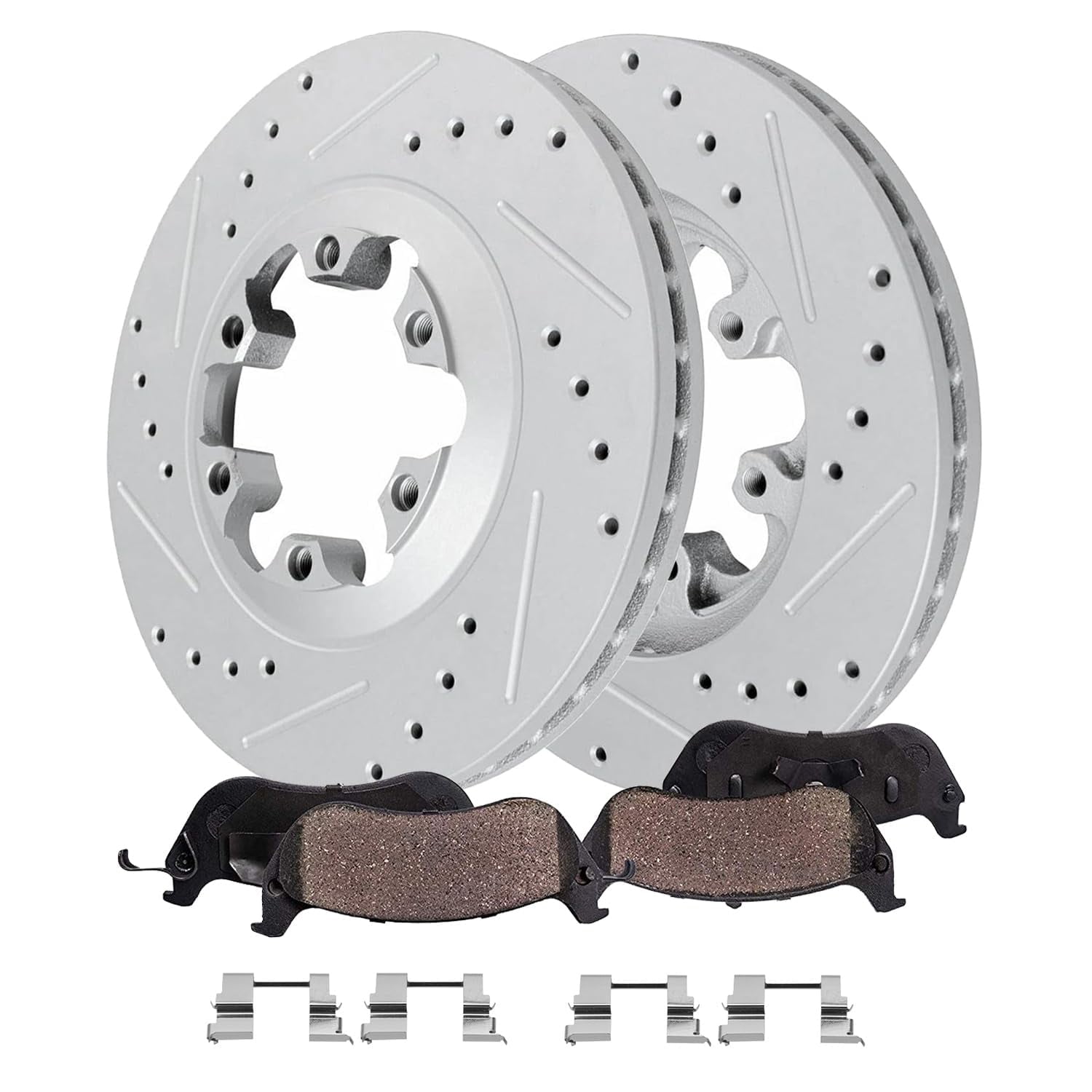 Detroit Axle - Front Drilled Slotted Brakes and Rotors Brake Pads ...