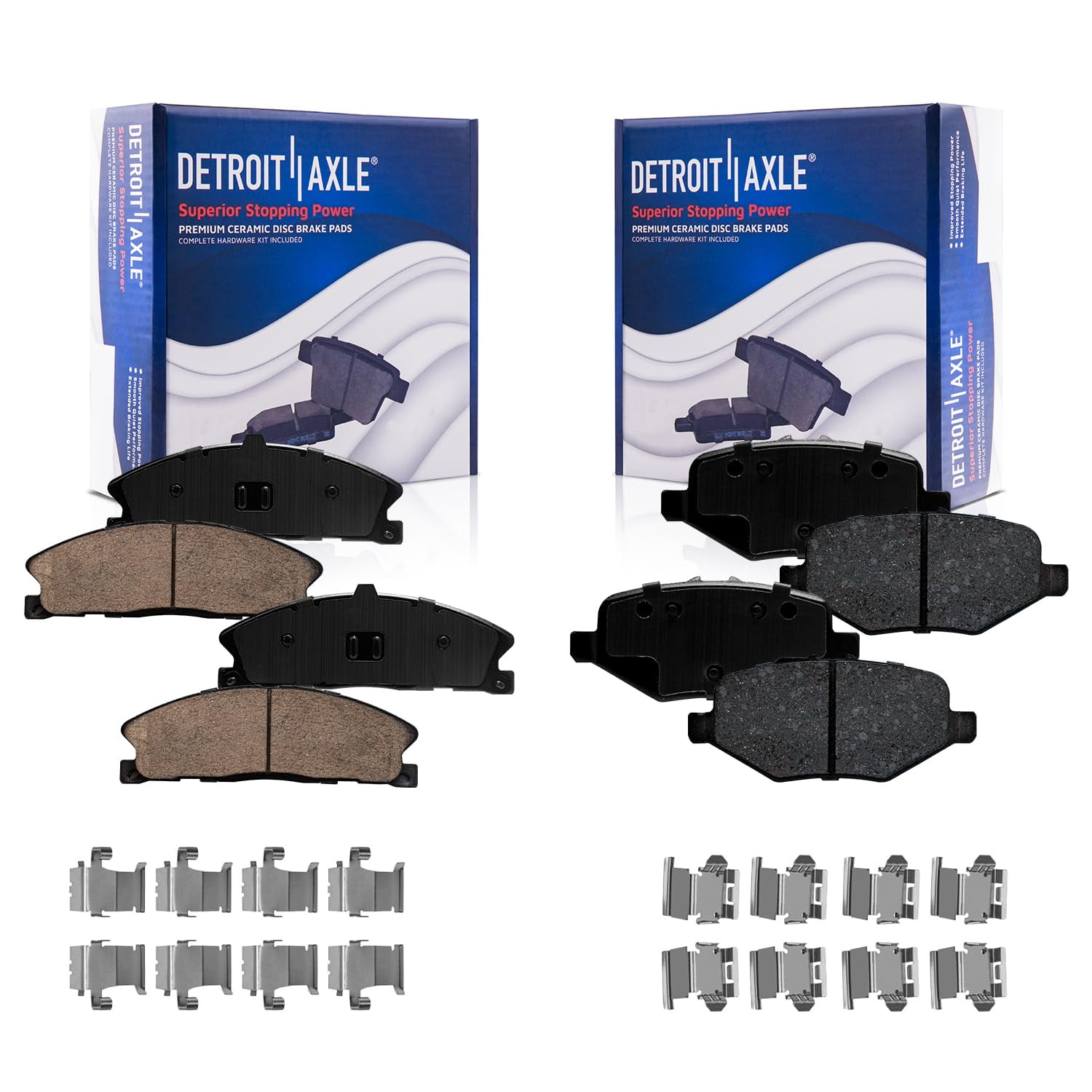 Detroit Axle - Front Rear Ceramic Brake Pads w/Hardware Replacement for ...