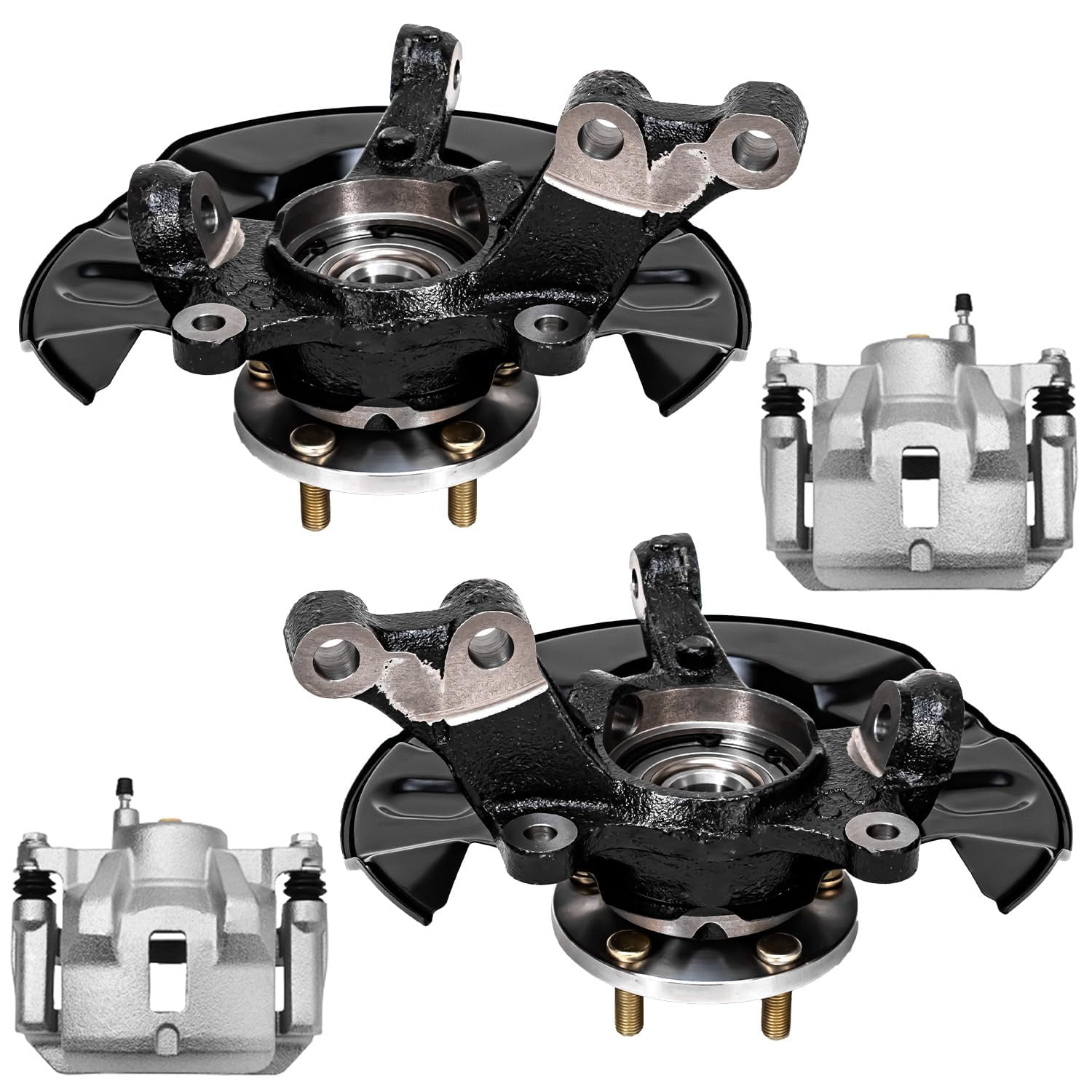Detroit Axle - Front Steering Knuckles w/ Wheel Hubs + Brake Calipers w ...