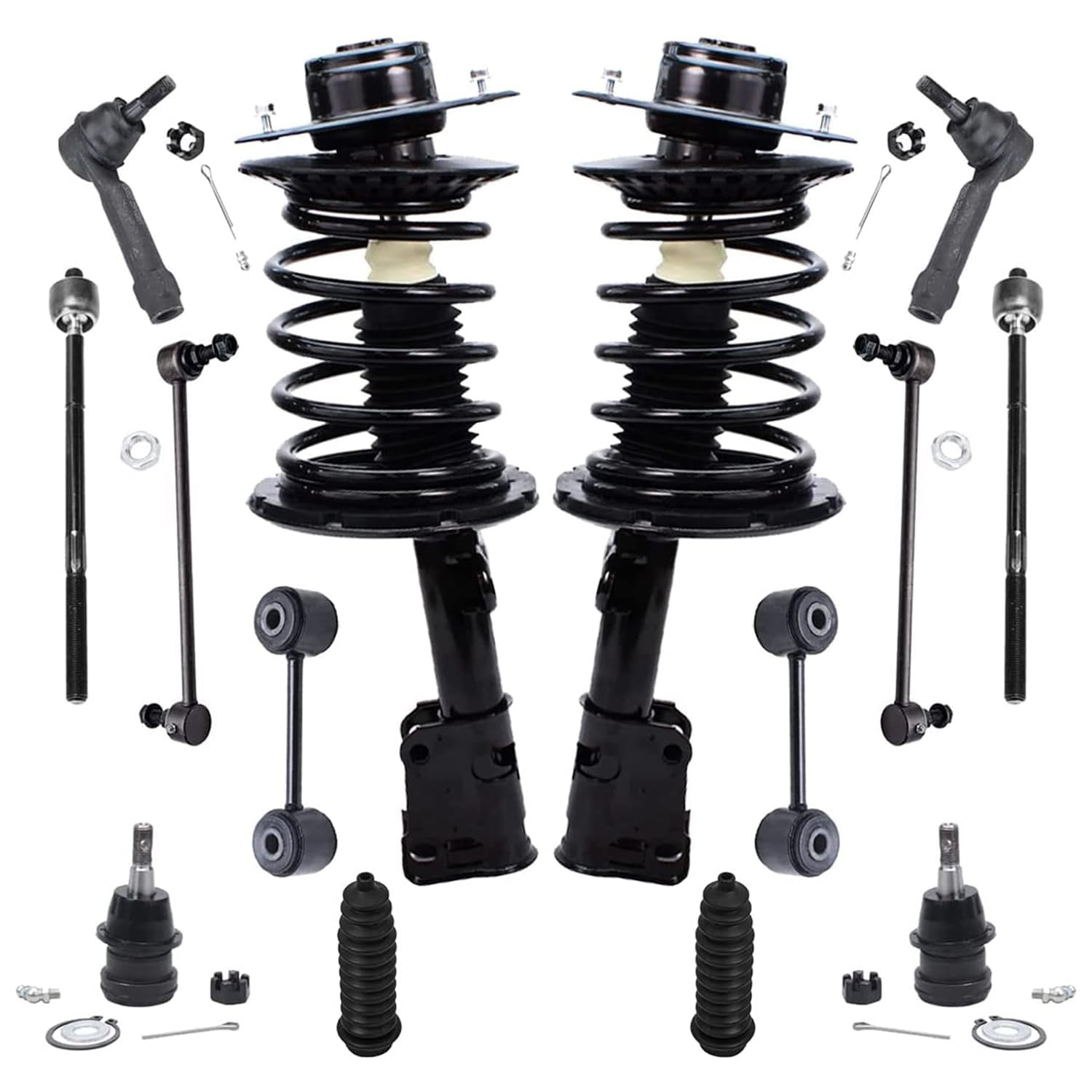 Detroit Axle - Front Struts + Tie Rods w/ Boots + Lower Ball Joints ...