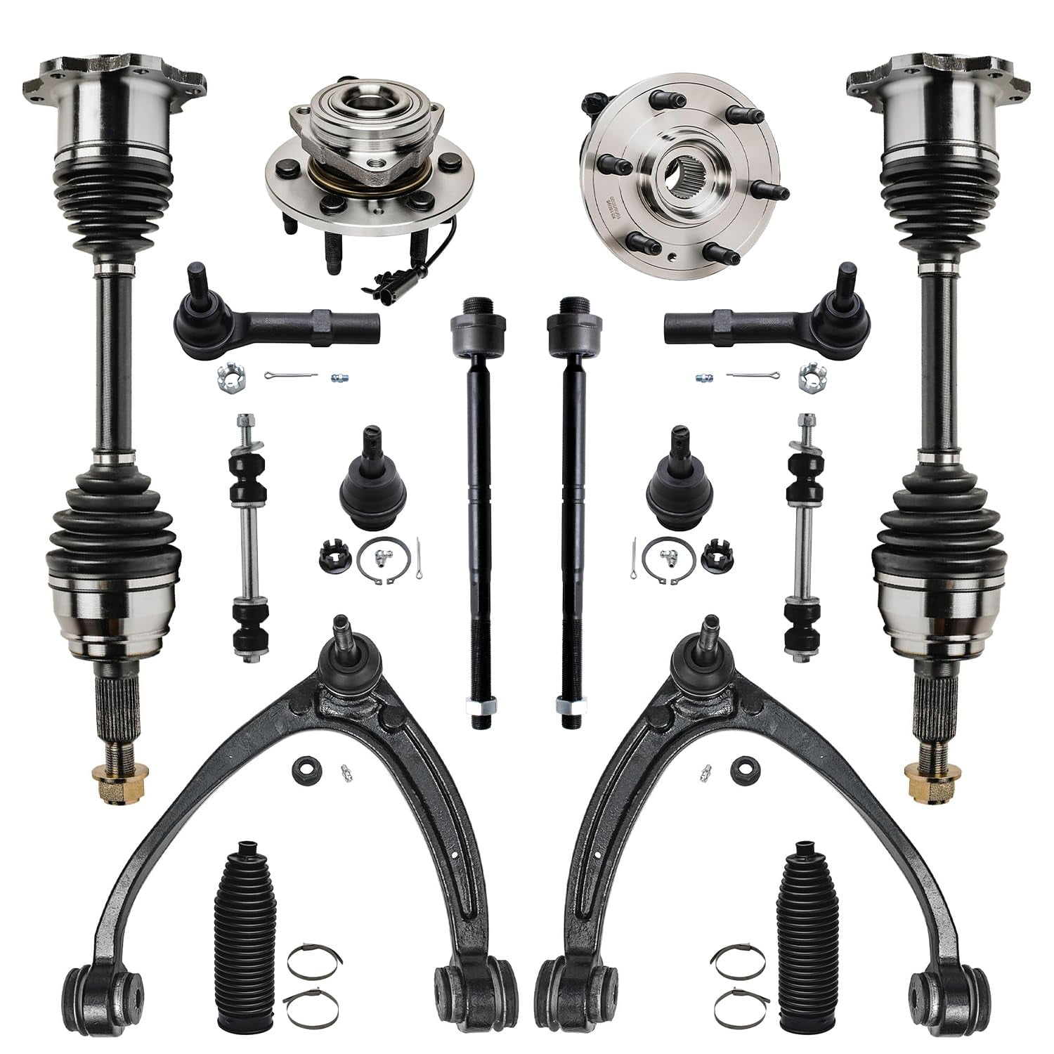 Detroit Axle - Front Wheel Hubs CV Axles Upper Control Arms Suspension ...