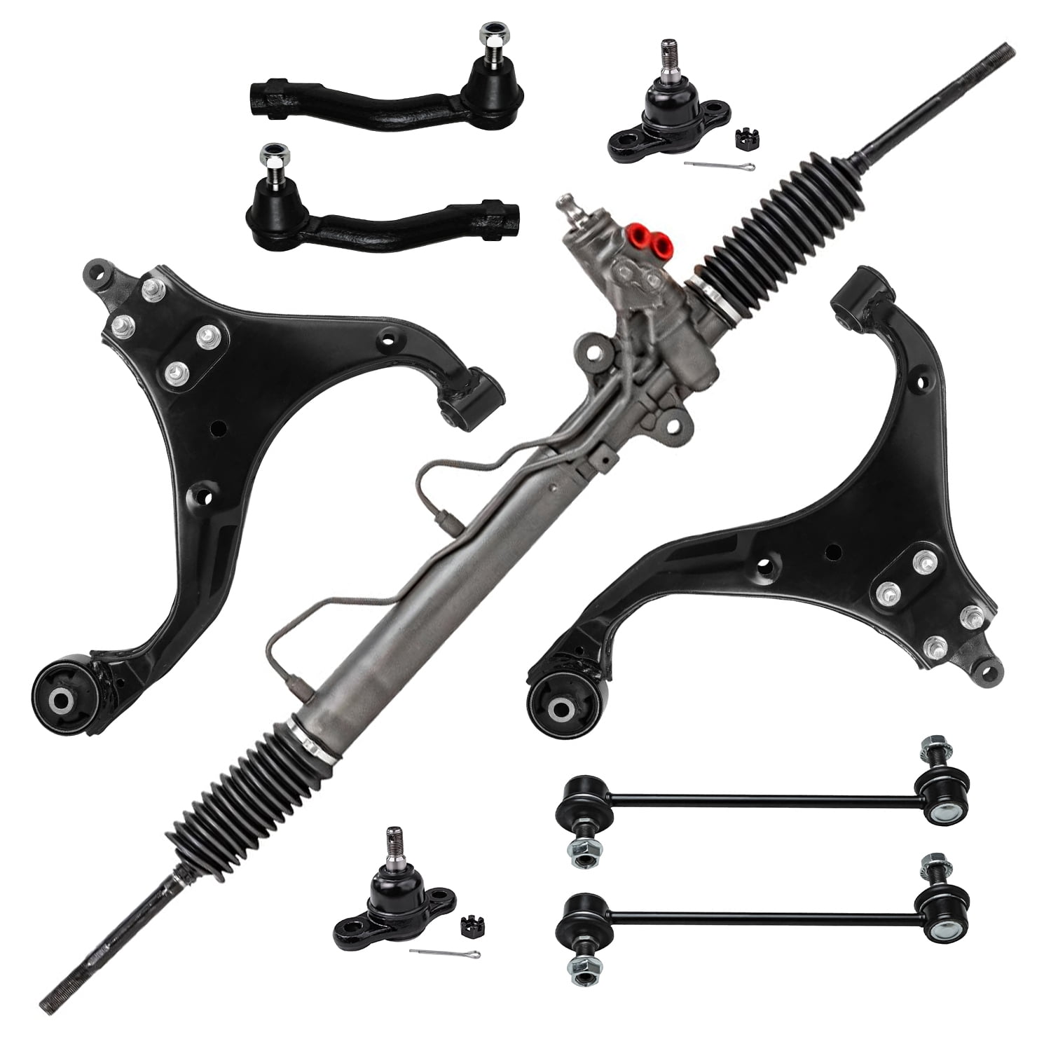Detroit Axle - Power Steering Rack and Pinion Upper Control Arms Ball ...