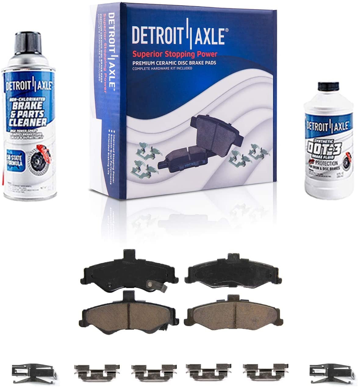 Detroit Axle - Rear Ceramic Pads w/ Hardware Brake Cleaner Fluid for ...
