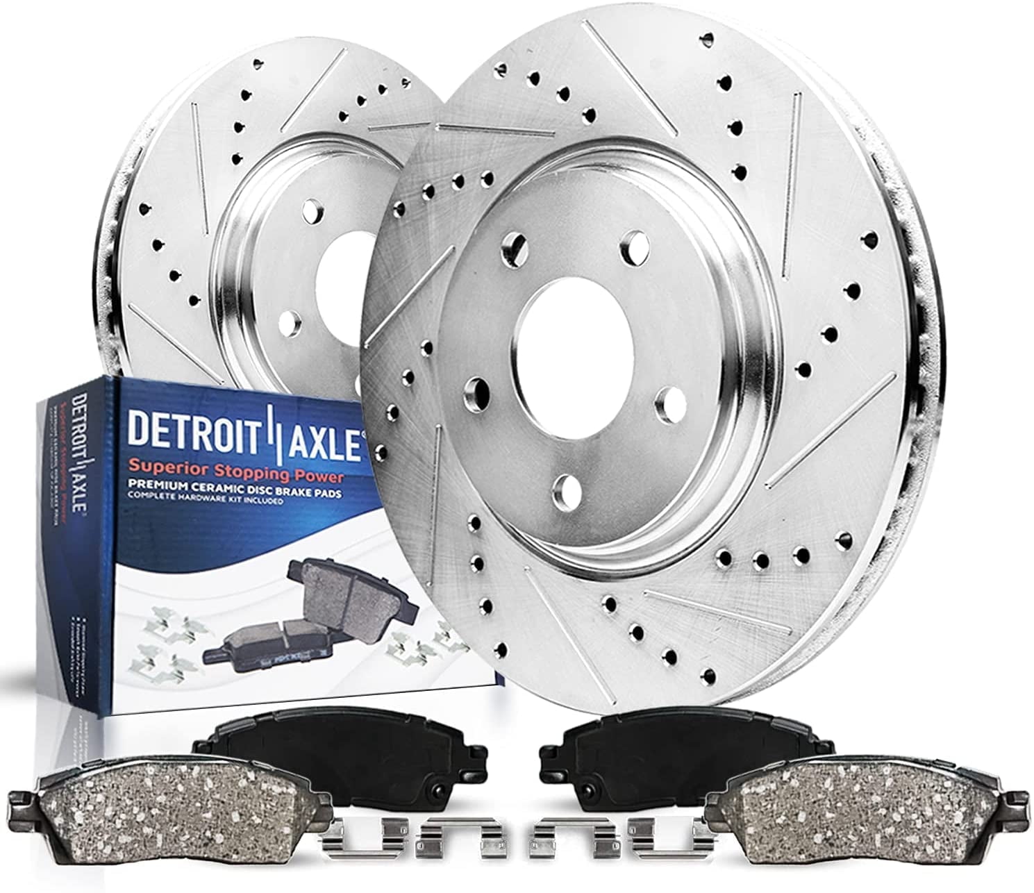 Detroit Axle - Rear Drilled Brakes Rotors Brake Pads for Chrysler 300 Dodge Challenger Charger ...