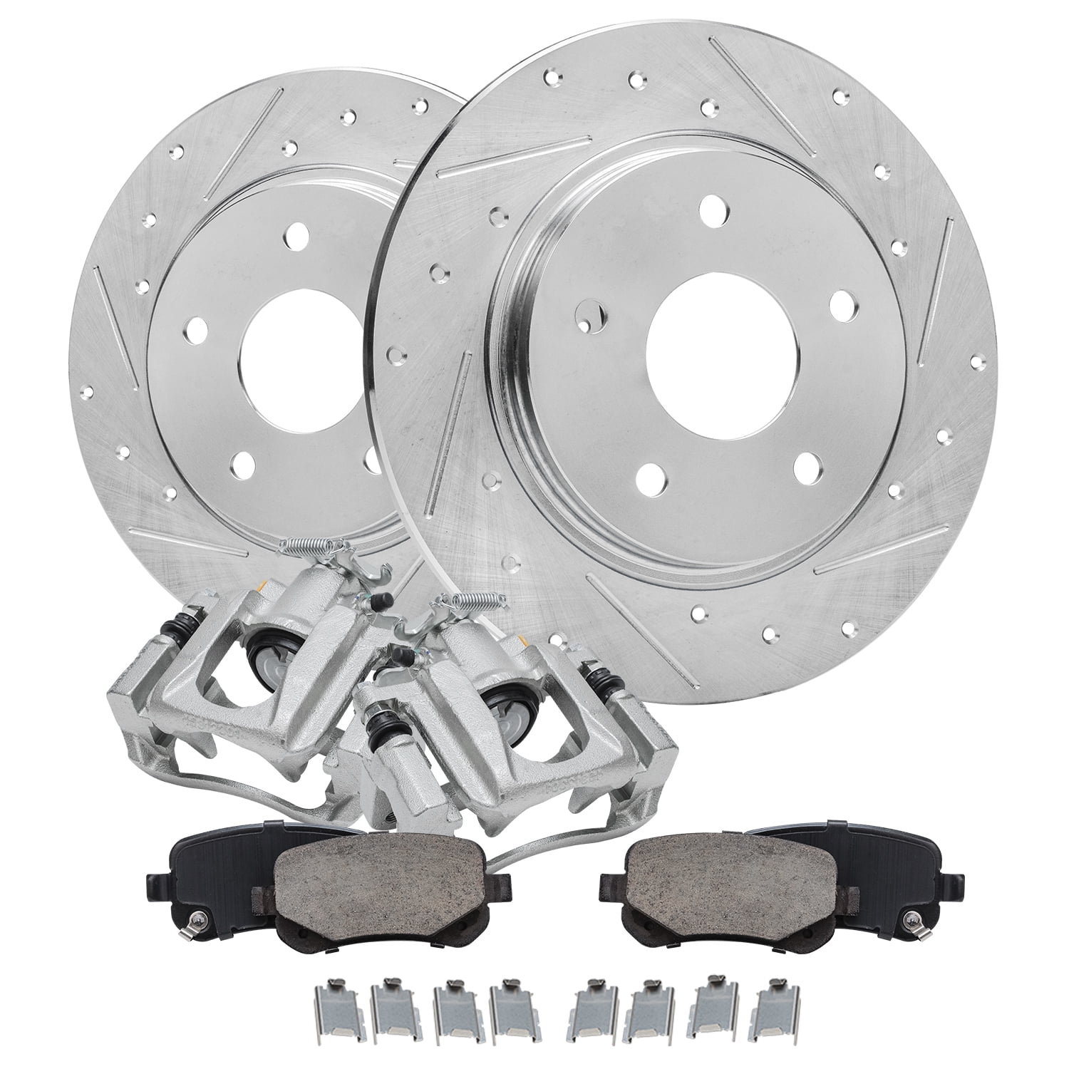 Detroit Axle - Rear Drilled Slotted Brakes and Rotors Brake Pads Brake ...