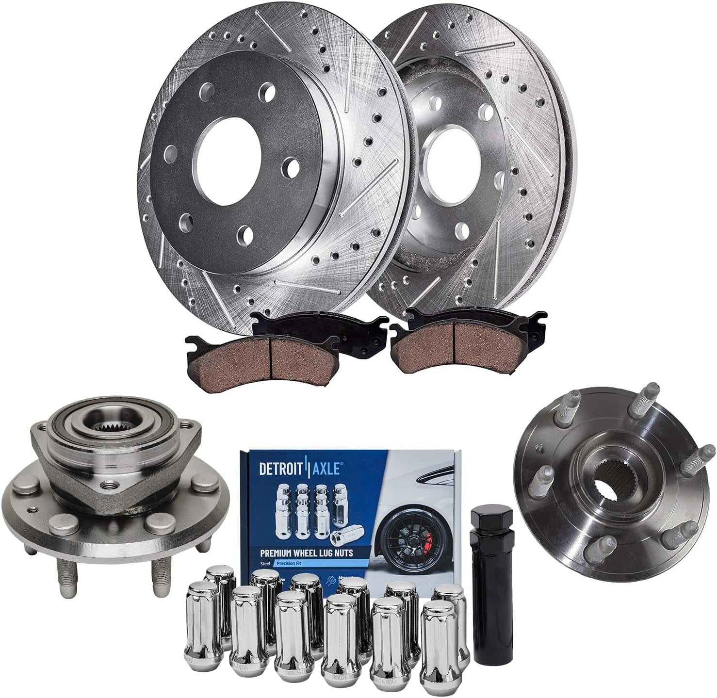 Detroit Axle - Rear Drilled & Slotted Rotors Brake Pads Wheel Hubs ...