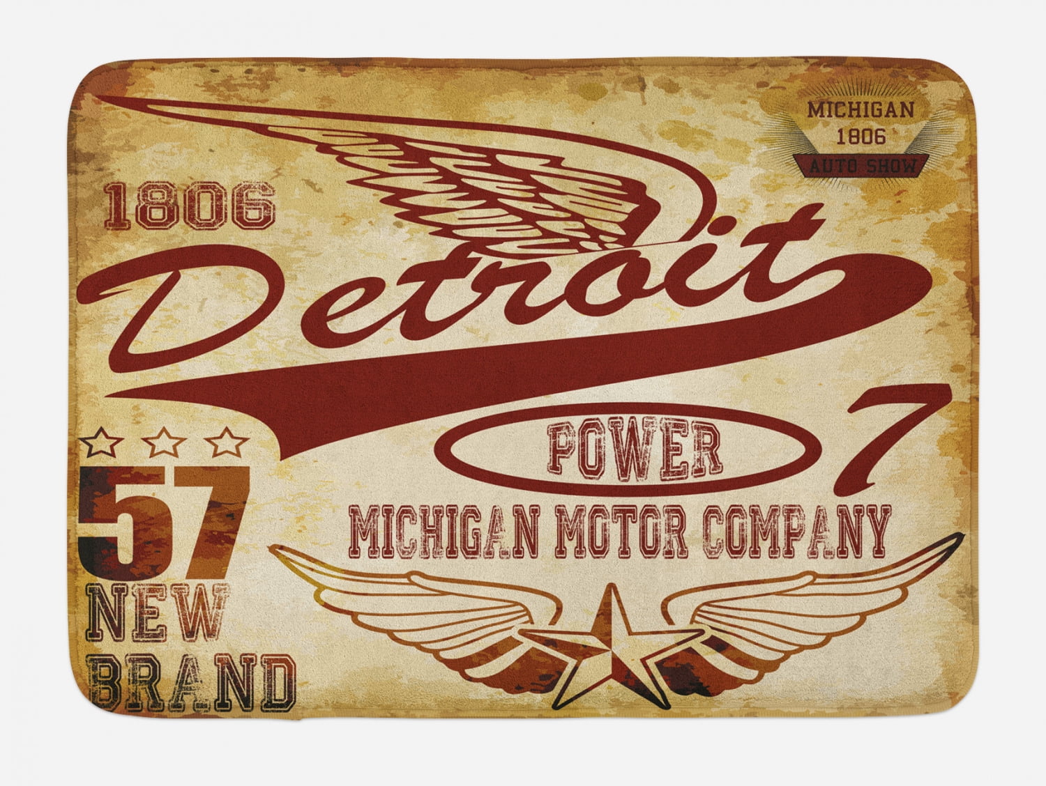 Detroit Bath Mat, Vintage Elements Michigan Company Free Wings ...