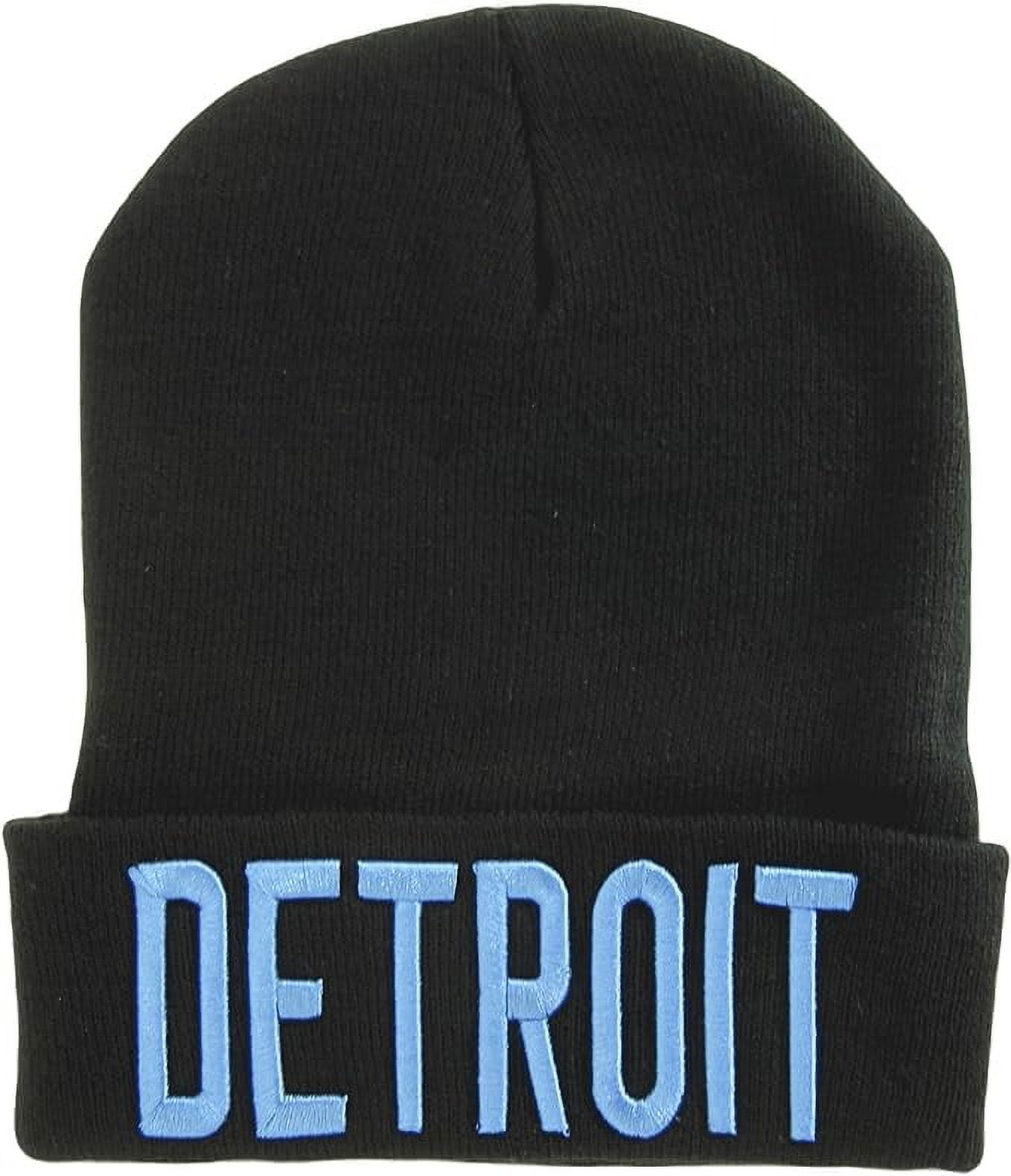 Detroit City Name Adult Size Winter Knit Cuffed Beanie Hat (Black/Blue ...