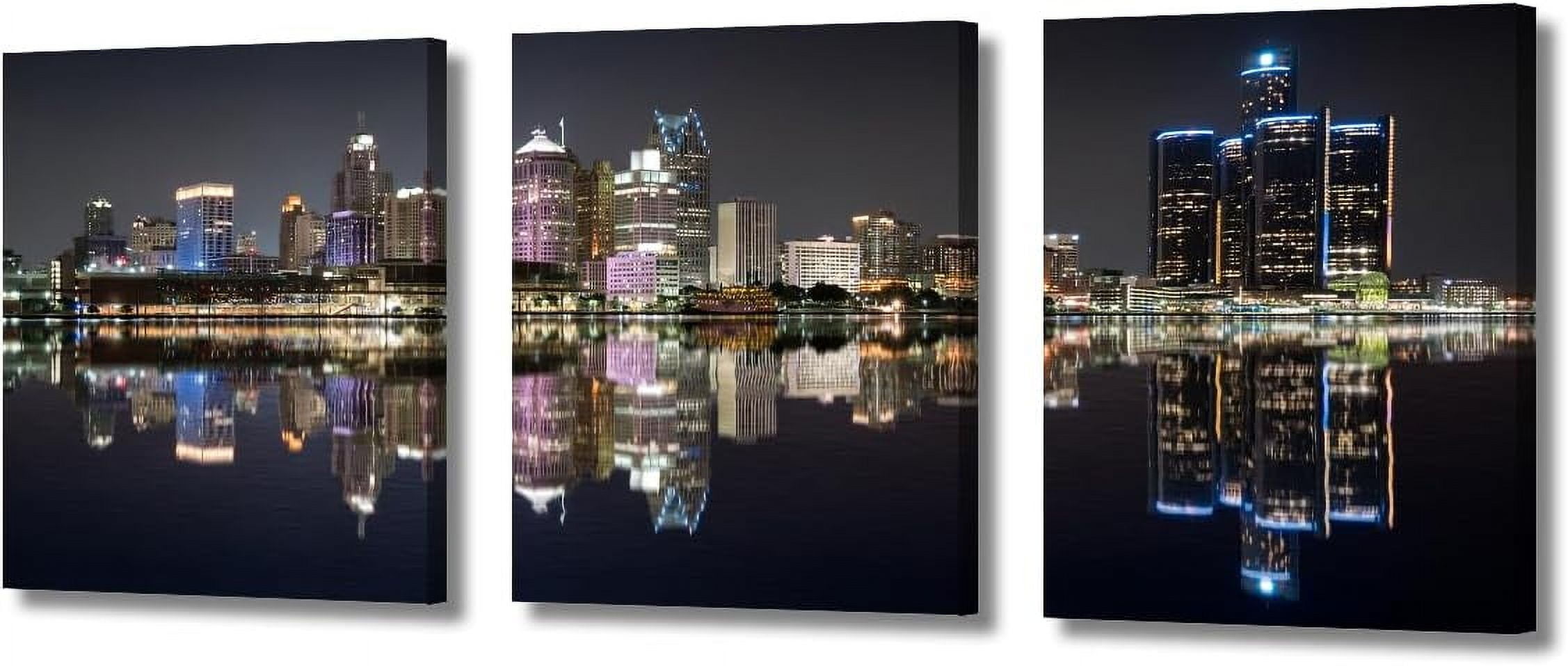 Detroit Cityscape Pictures Wall Art Michigan City Skyline Paintings ...