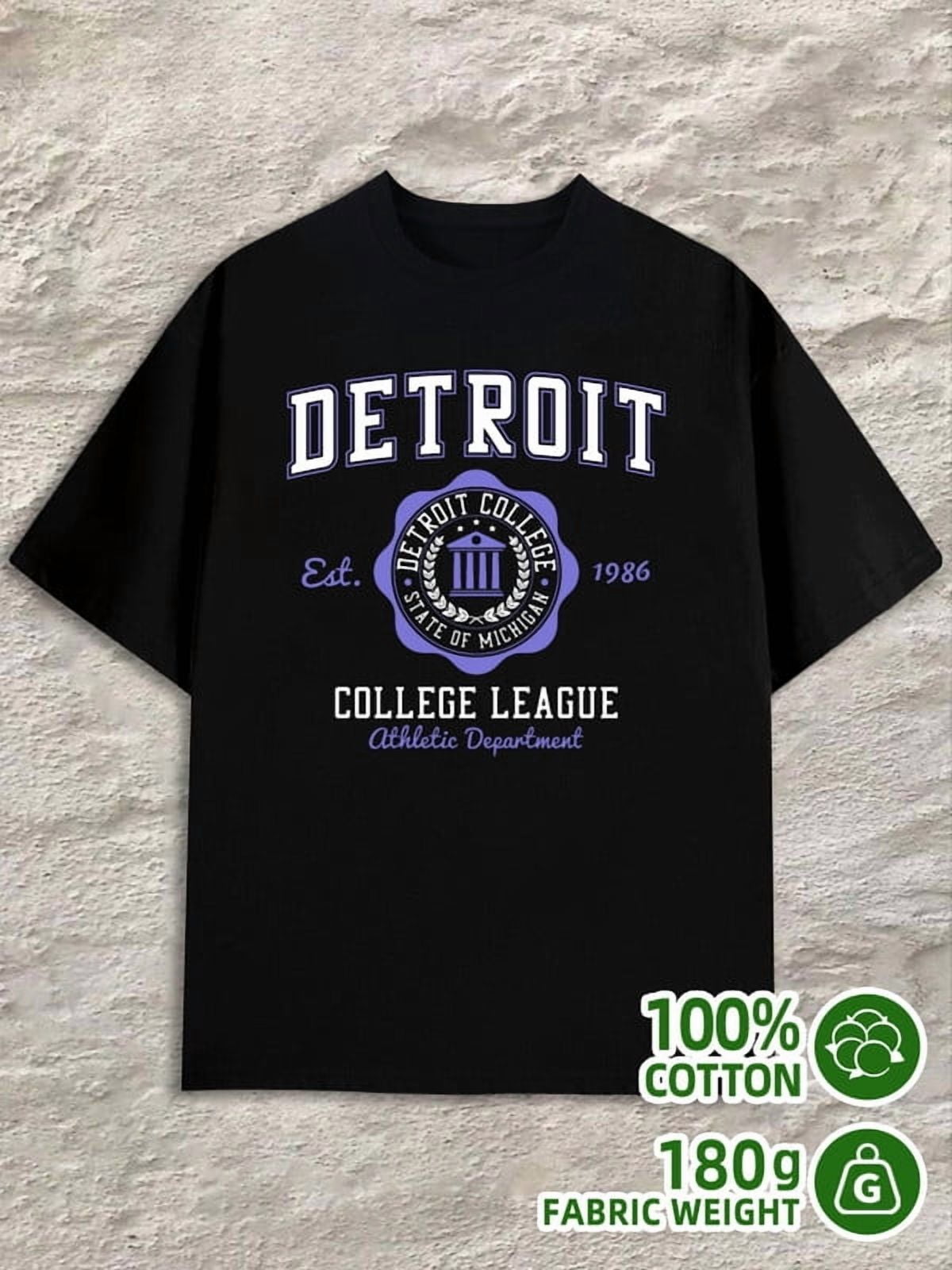 Detroit College League men black 180G 100% Cotton Hip-hop street style ...