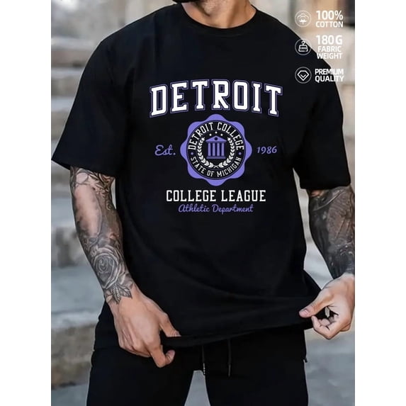 Detroit College League men rugby black 180G 100% Cotton Interesting A ...