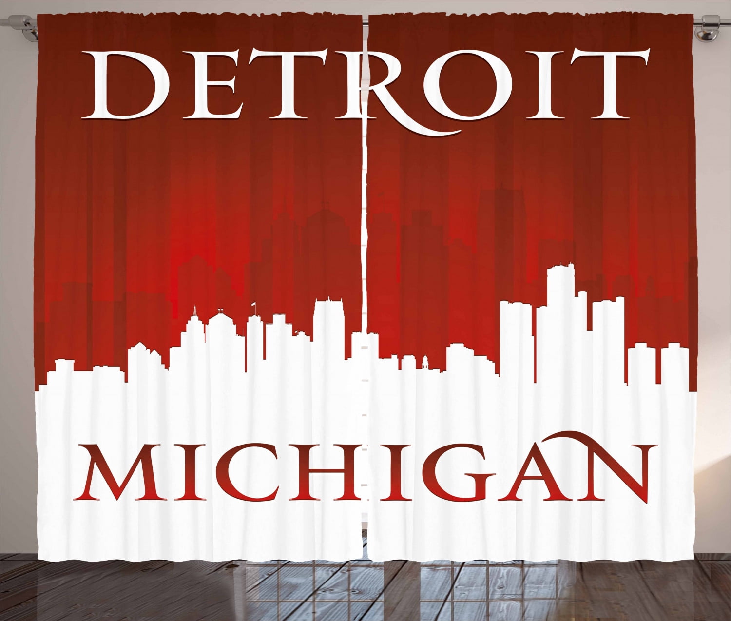 Ambesonne Detroit Curtains 2 Panel Set, Michigan City Letters, 108" x ...