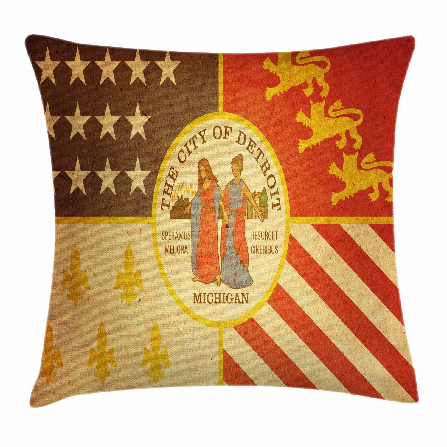 Detroit Decor Throw Pillow Cushion Cover, Historical Old Symbol of ...