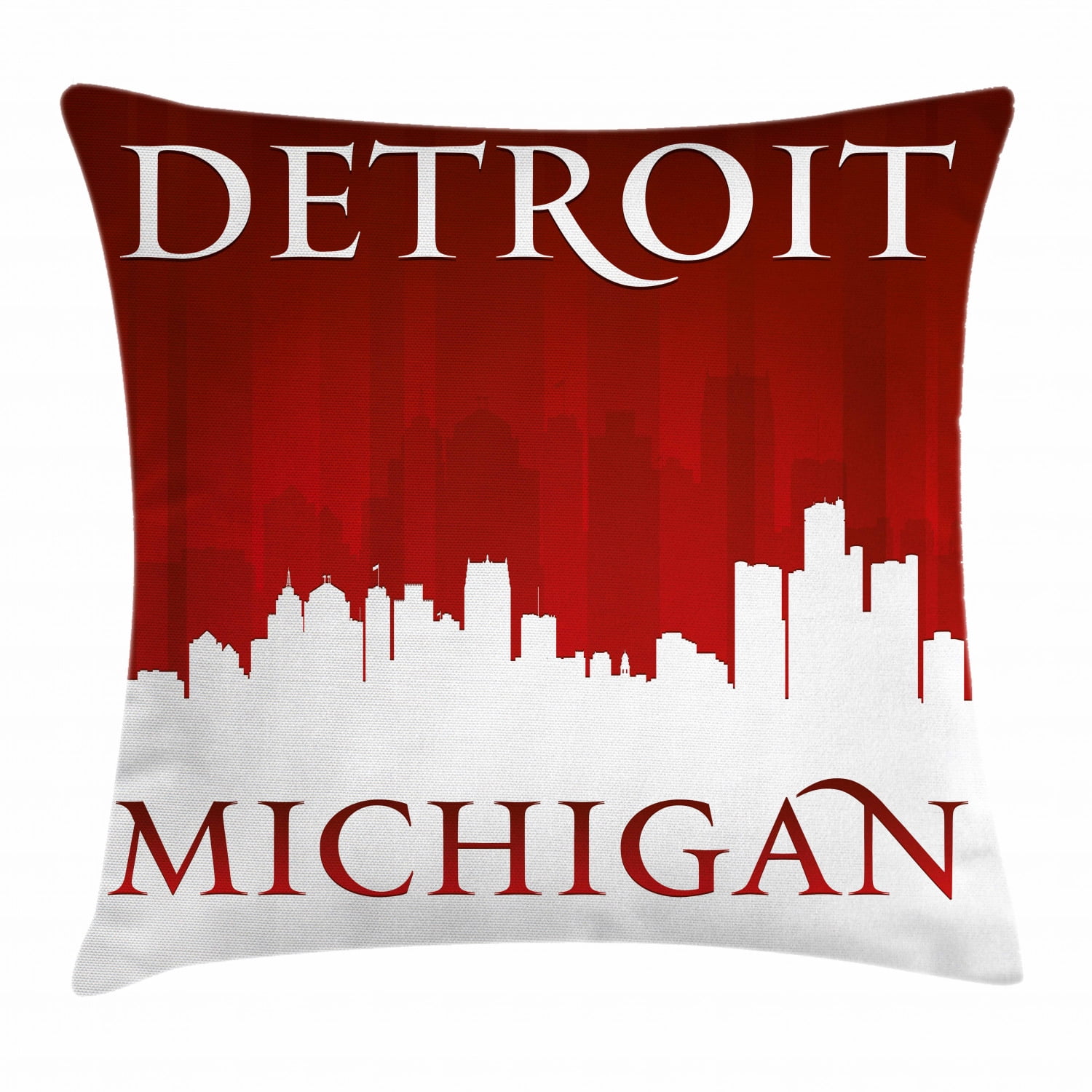 Detroit Decor Throw Pillow Cushion Cover, Michigan City Silhouette Red ...