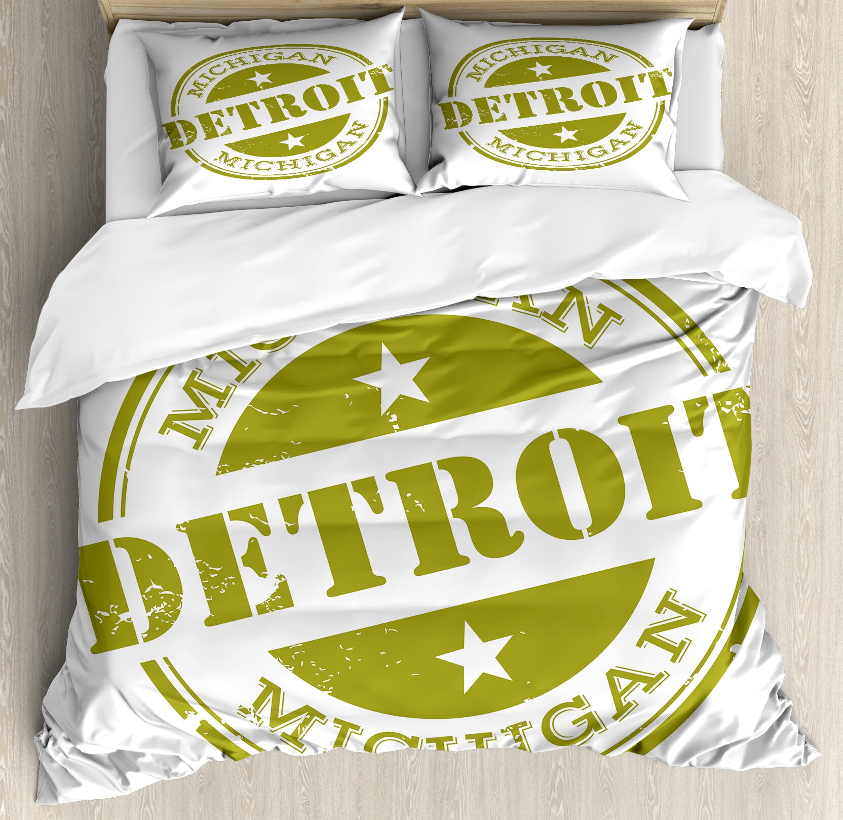 Detroit Duvet Cover Set, Aged Grunge Detroit Michigan Stamp Retro ...
