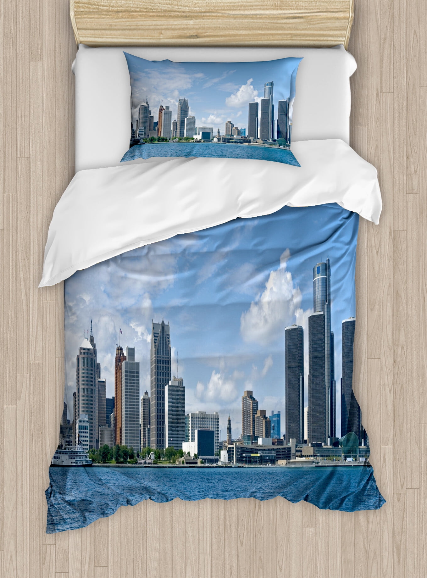Detroit Duvet Cover Set, Downtown Detroit GM Renaissance Center Ford ...