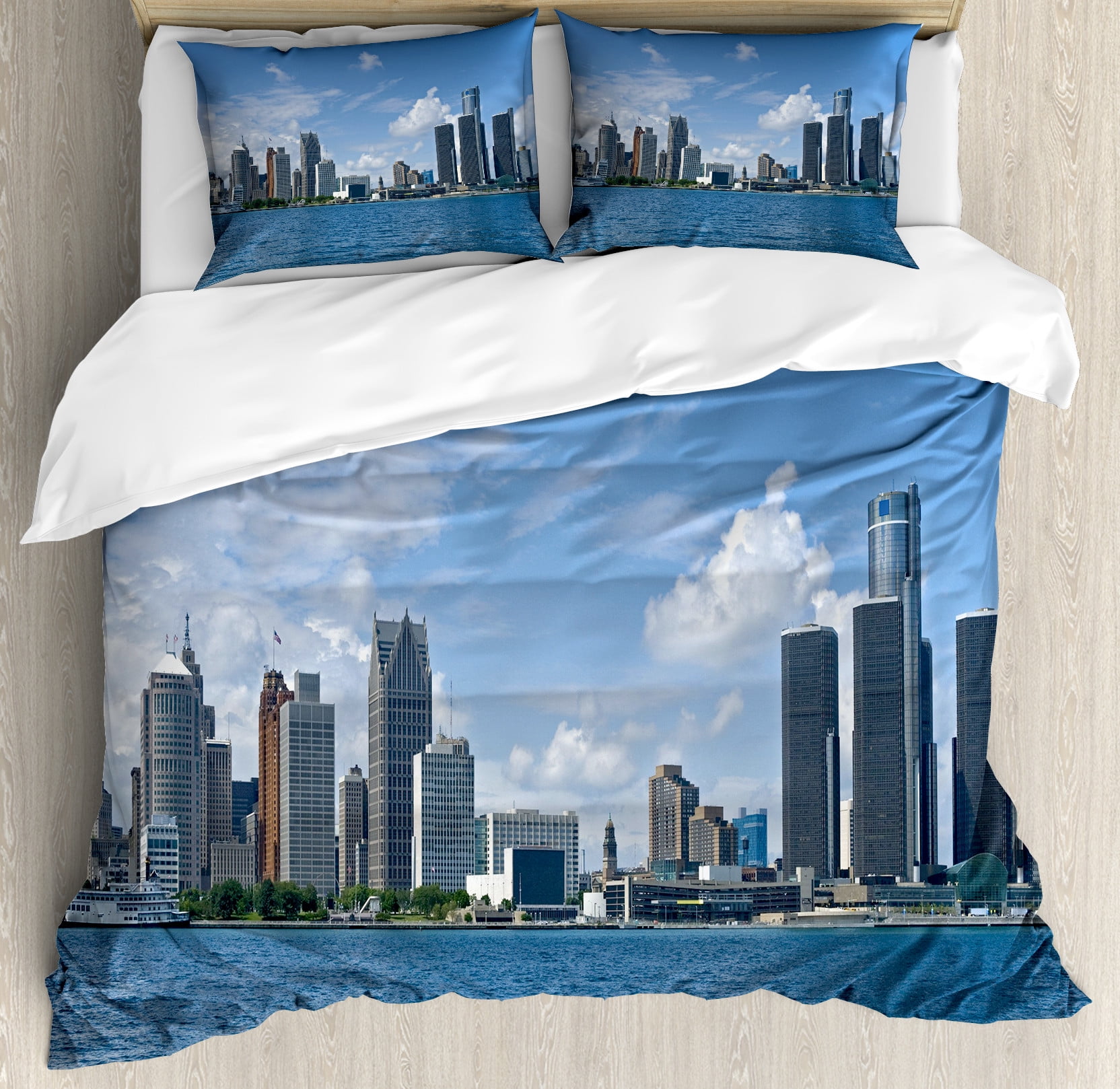 Detroit Duvet Cover Set, Downtown Detroit GM Renaissance Center Ford ...
