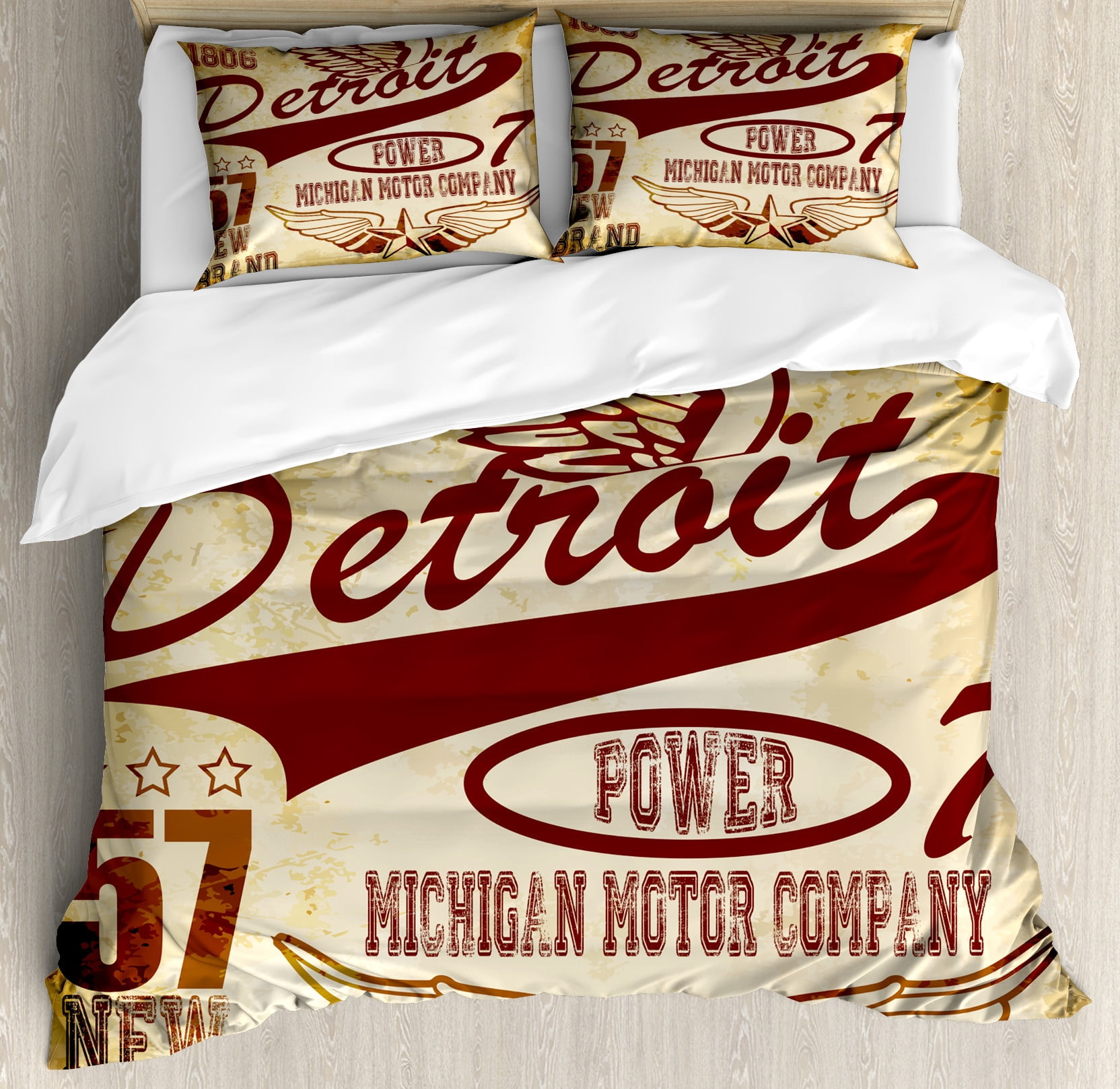 Detroit Duvet Cover Set, Vintage Elements Michigan Company Free Wings ...