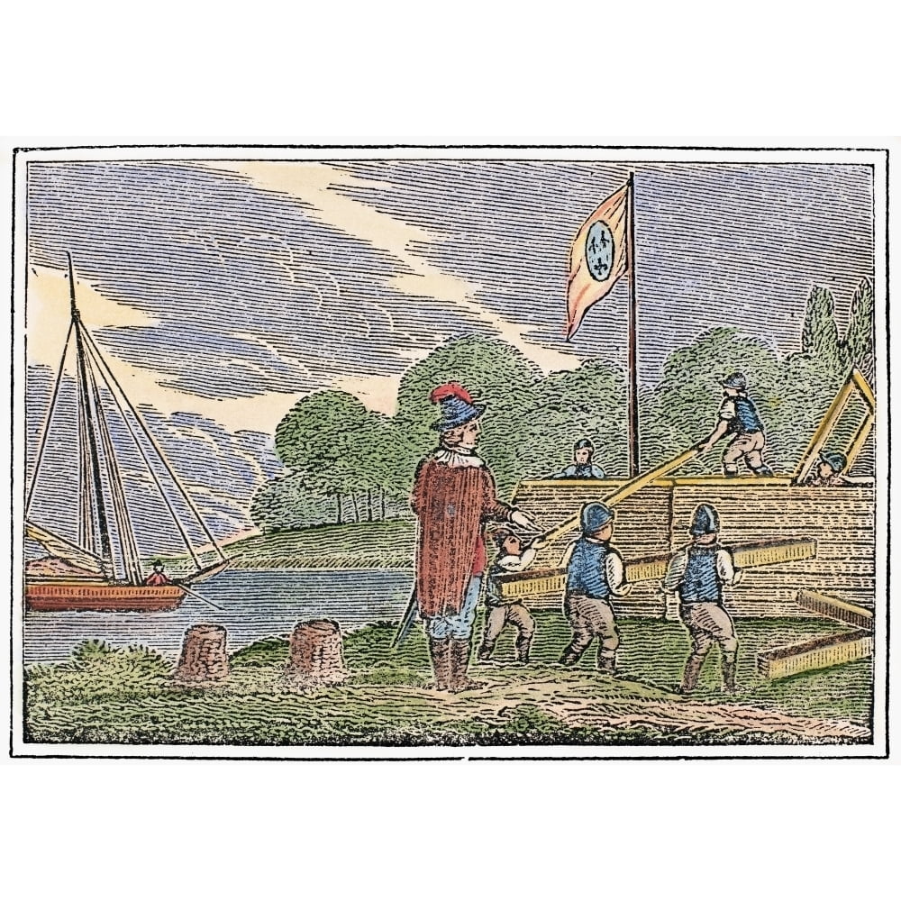 Detroit Early Fort C1680. Na Party Of French Soldiers Constructing The ...