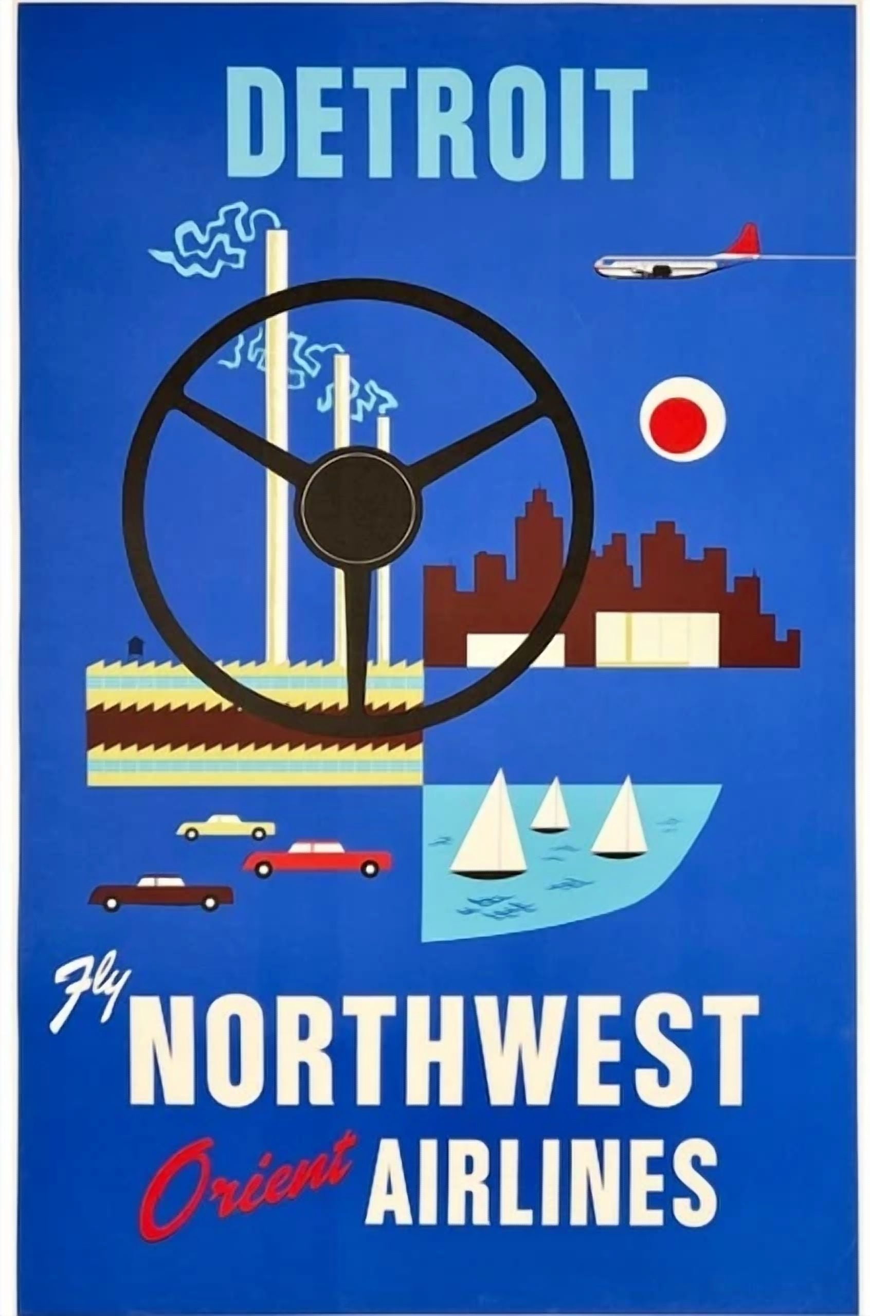 Detroit - Fly Northwest Orient Airlines Art Home Decor Vintage Gift ...