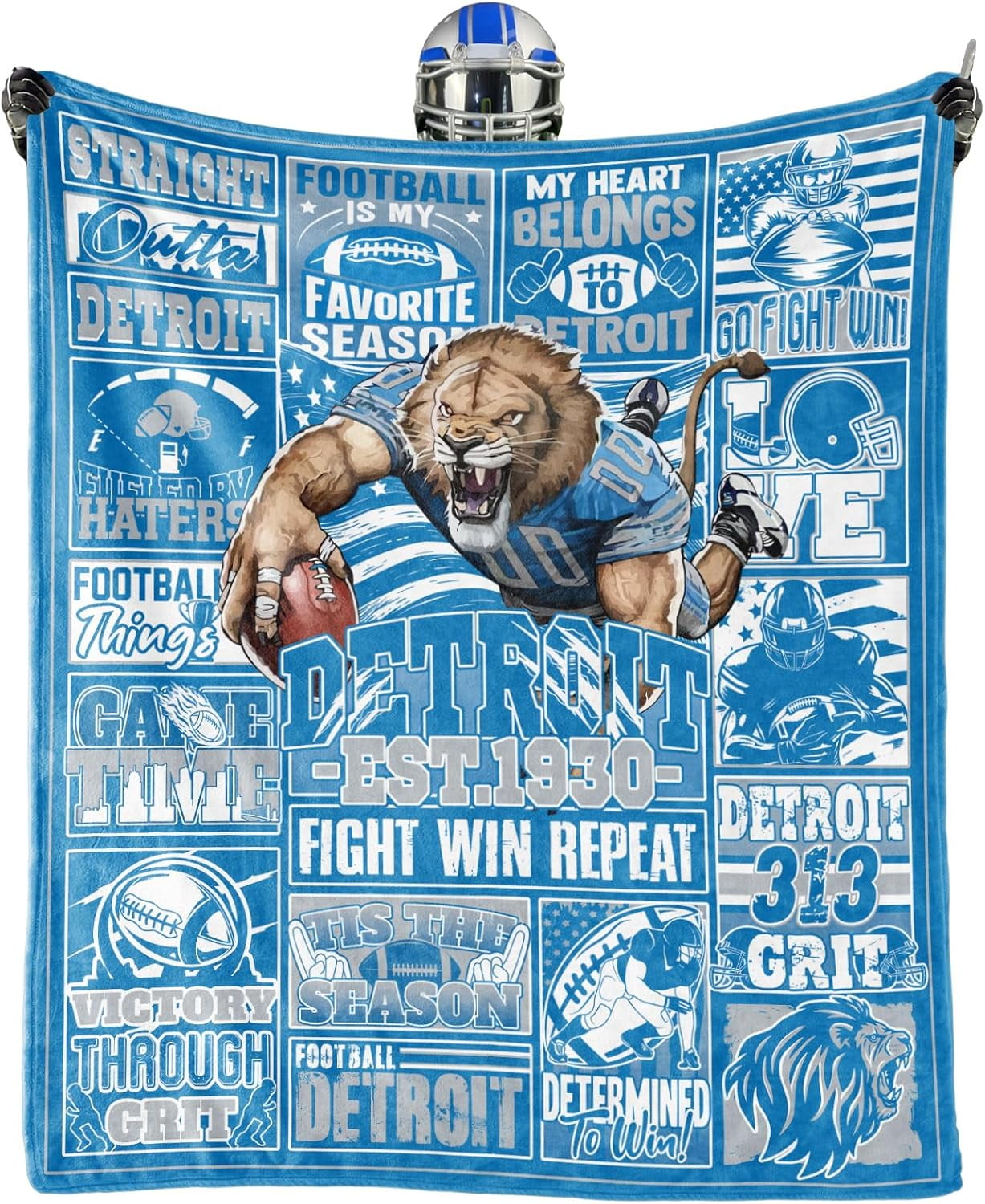 Detroit Football Blanket, Fan Gifts for Kids Boys Girls, Sports Blue ...